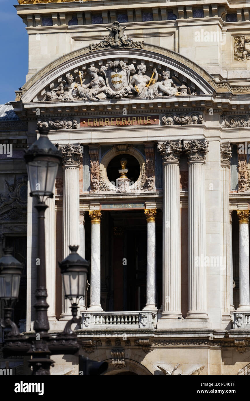Sculptures on the Opera National de Paris. Grand Opera (Opera Garnier ...