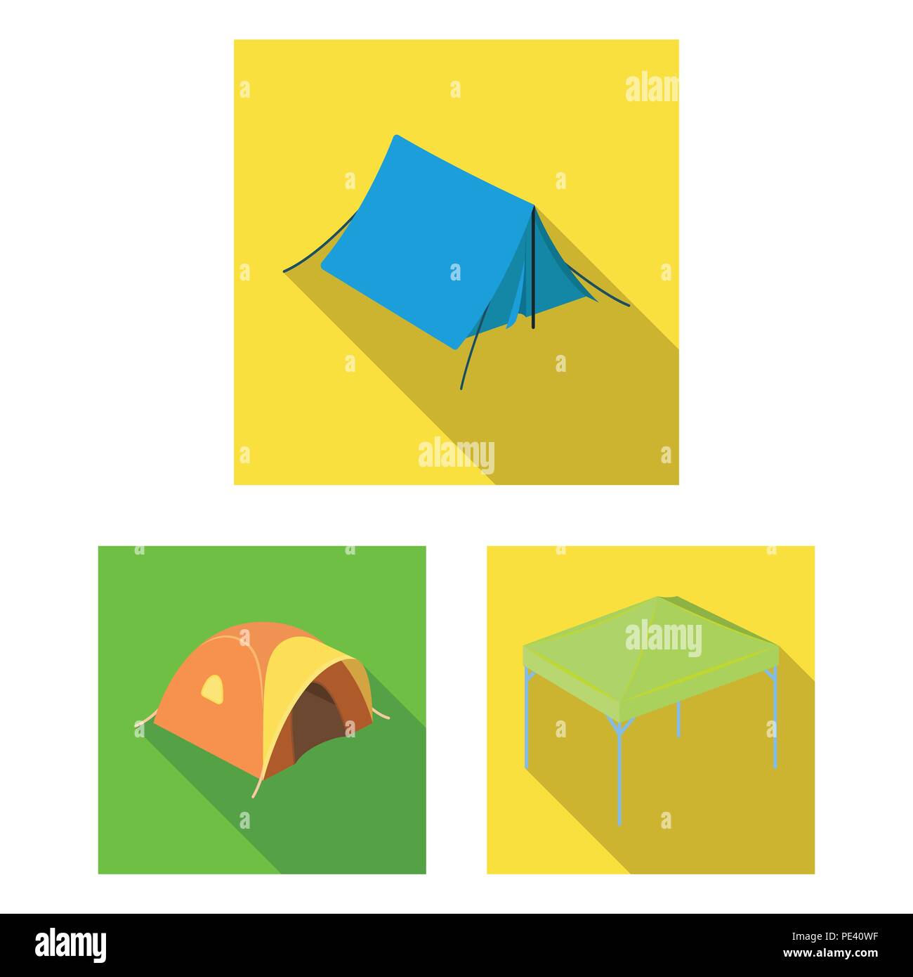 Different kinds of tents flat icons in set collection for design ...