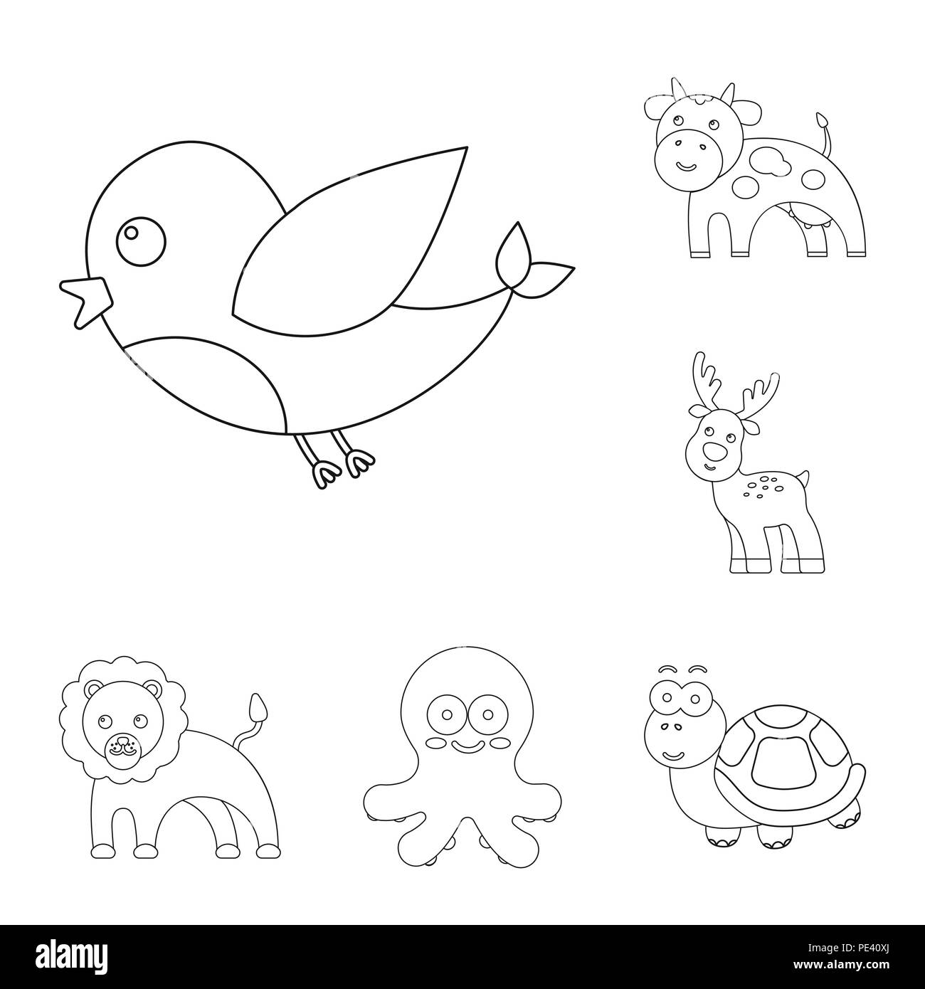 An unrealistic outline animal icons in set collection for design. Toy ...