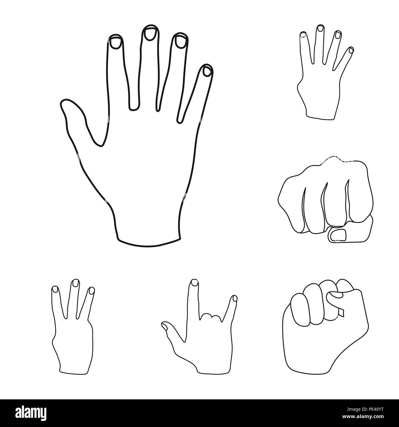 Hand gesture outline icons in set collection for design. Palm and ...