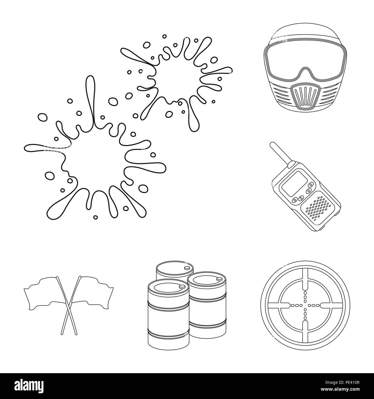 Paintball, team game outline icons in set collection for design ...