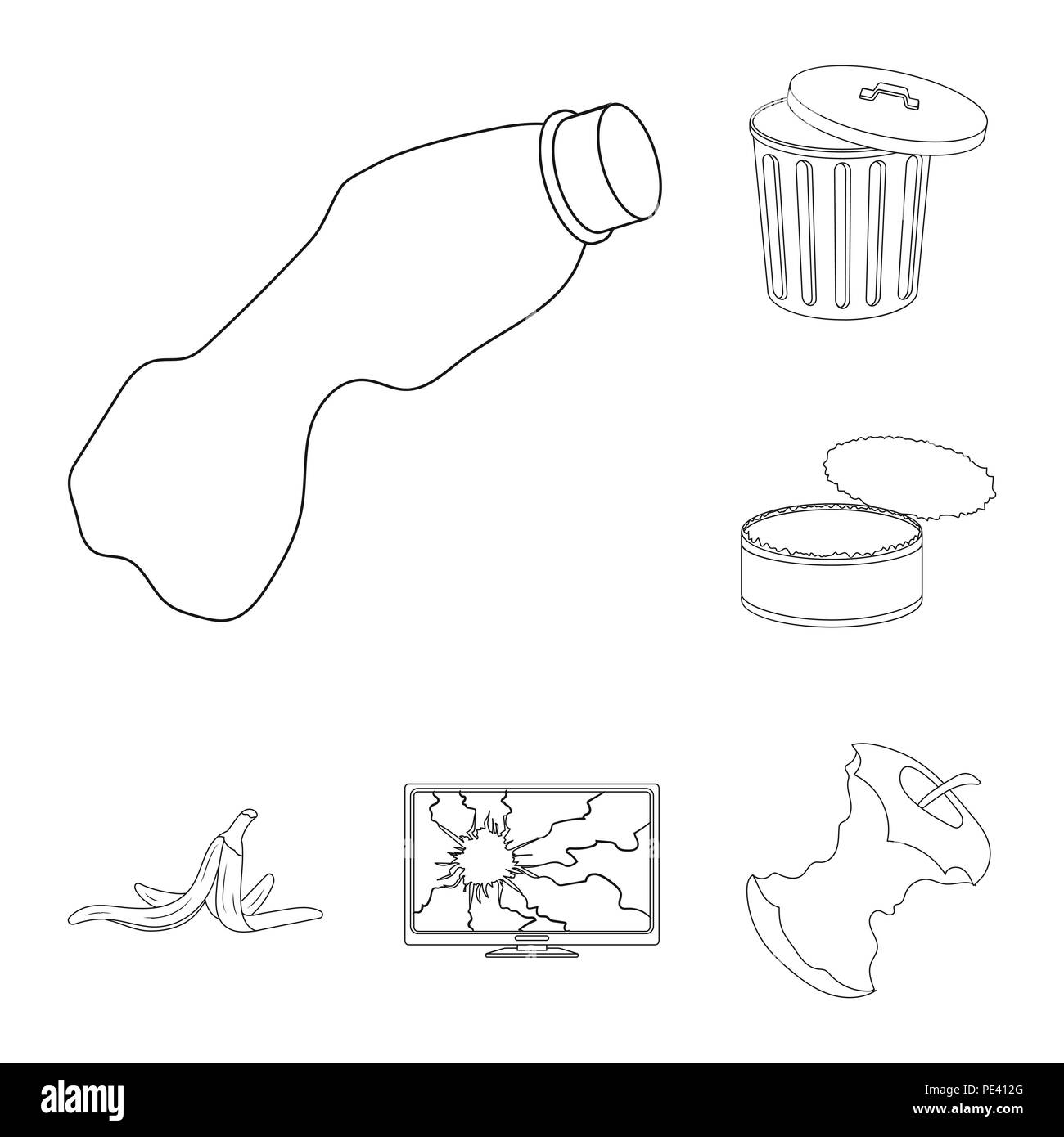 Garbage and waste outline icons in set collection for design. Cleaning ...