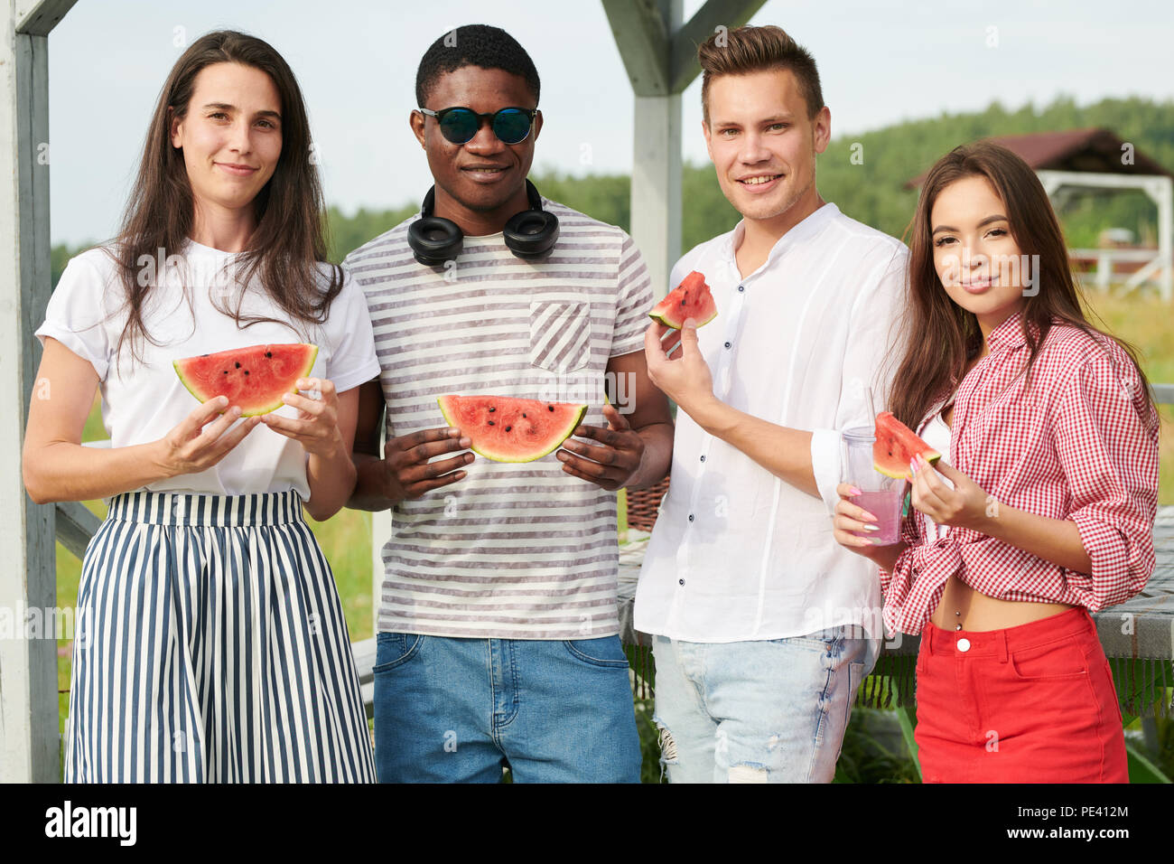 People with watermelon Stock Photo - Alamy