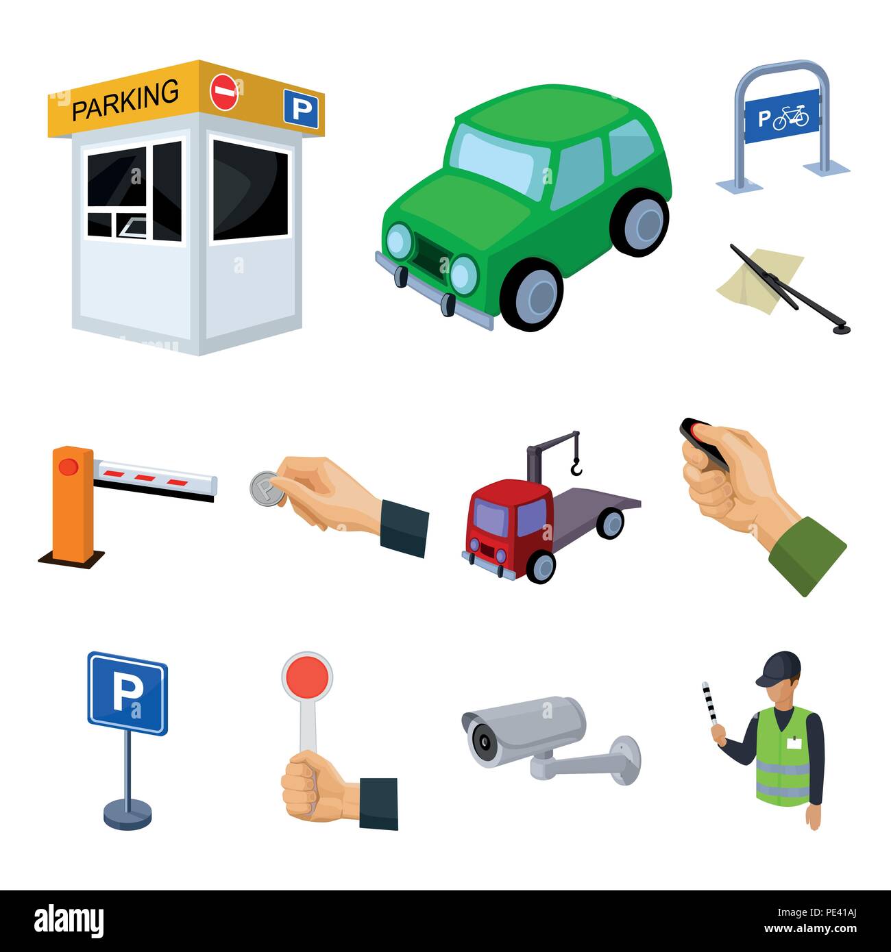 Parking for cars cartoon icons in set collection for design. Equipment ...