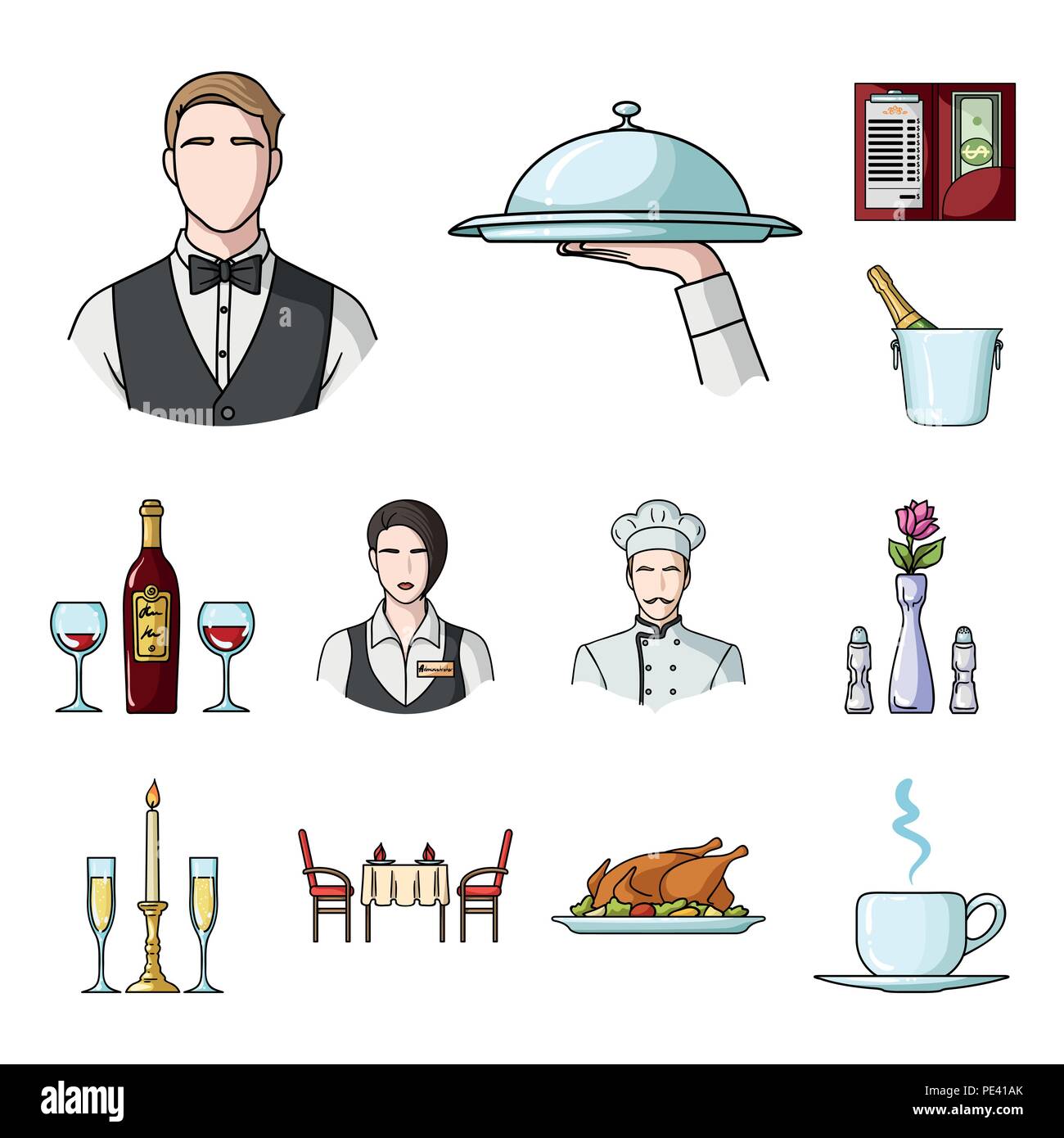 Restaurant and bar cartoon icons in set collection for design. Pleasure ...