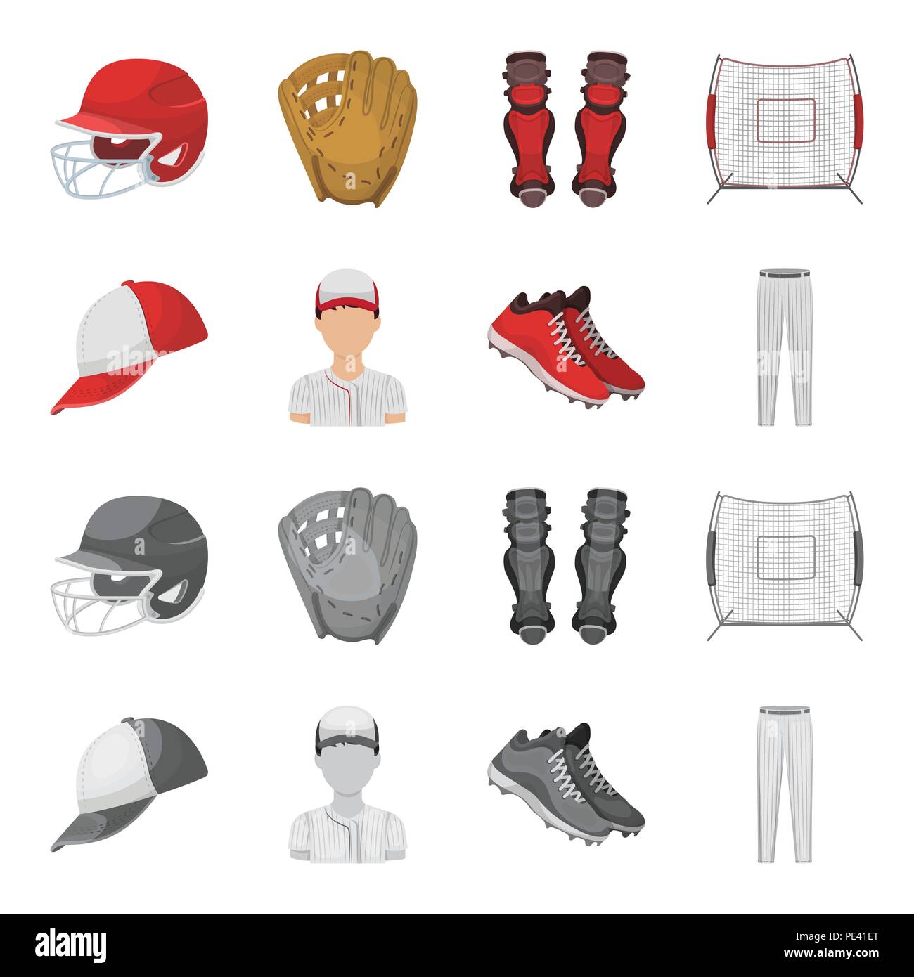 Baseball cap, player and other accessories. Baseball set collection ...