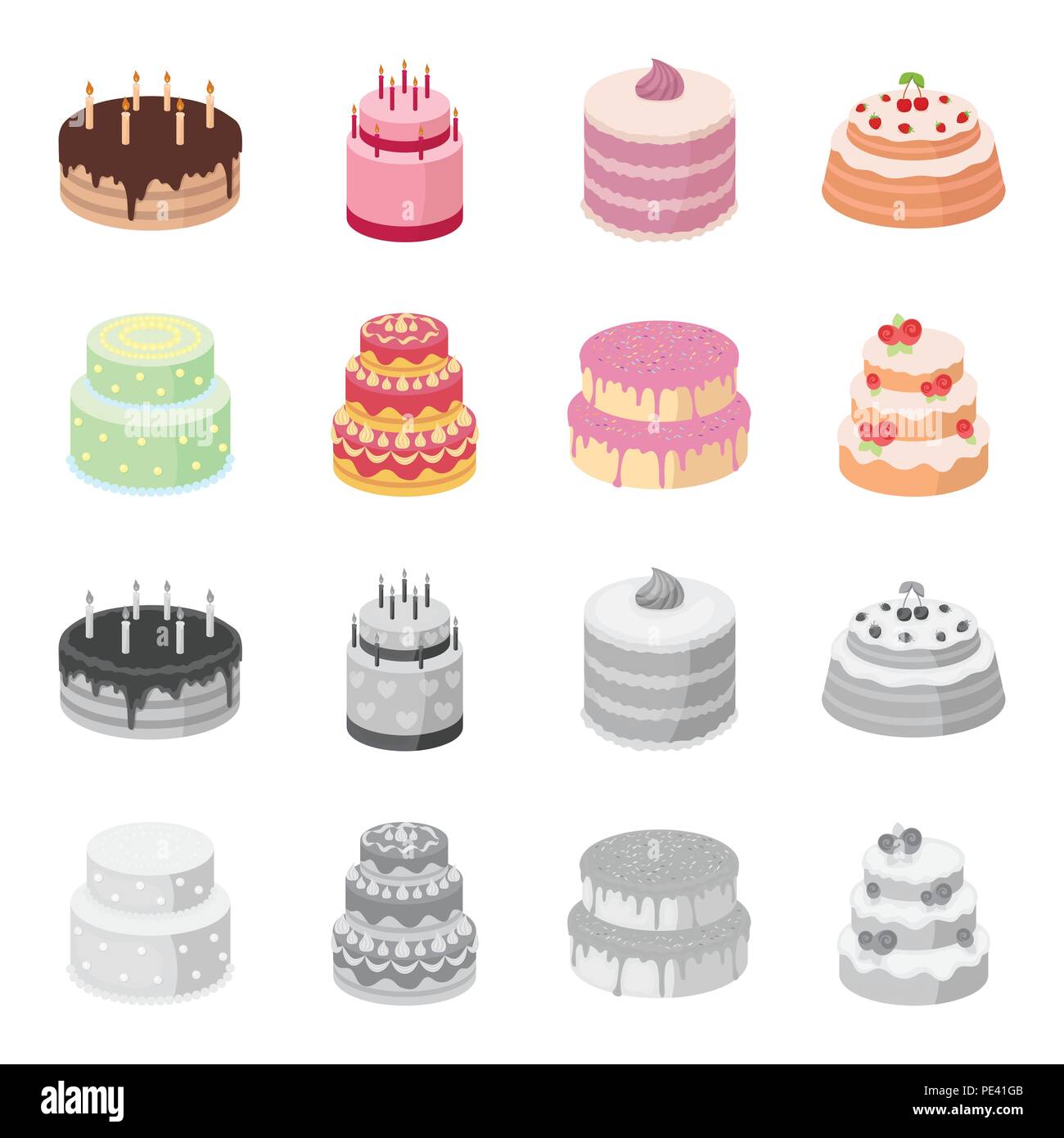Sweetness, dessert, cream, treacle .Cakes country set collection icons ...