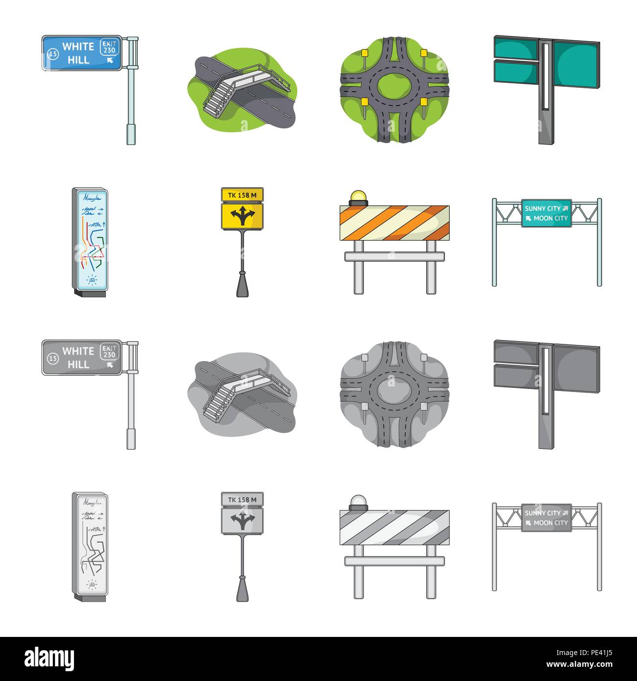 Stands and signs and other icon in cartoon,monochrome style.Limiters of ...