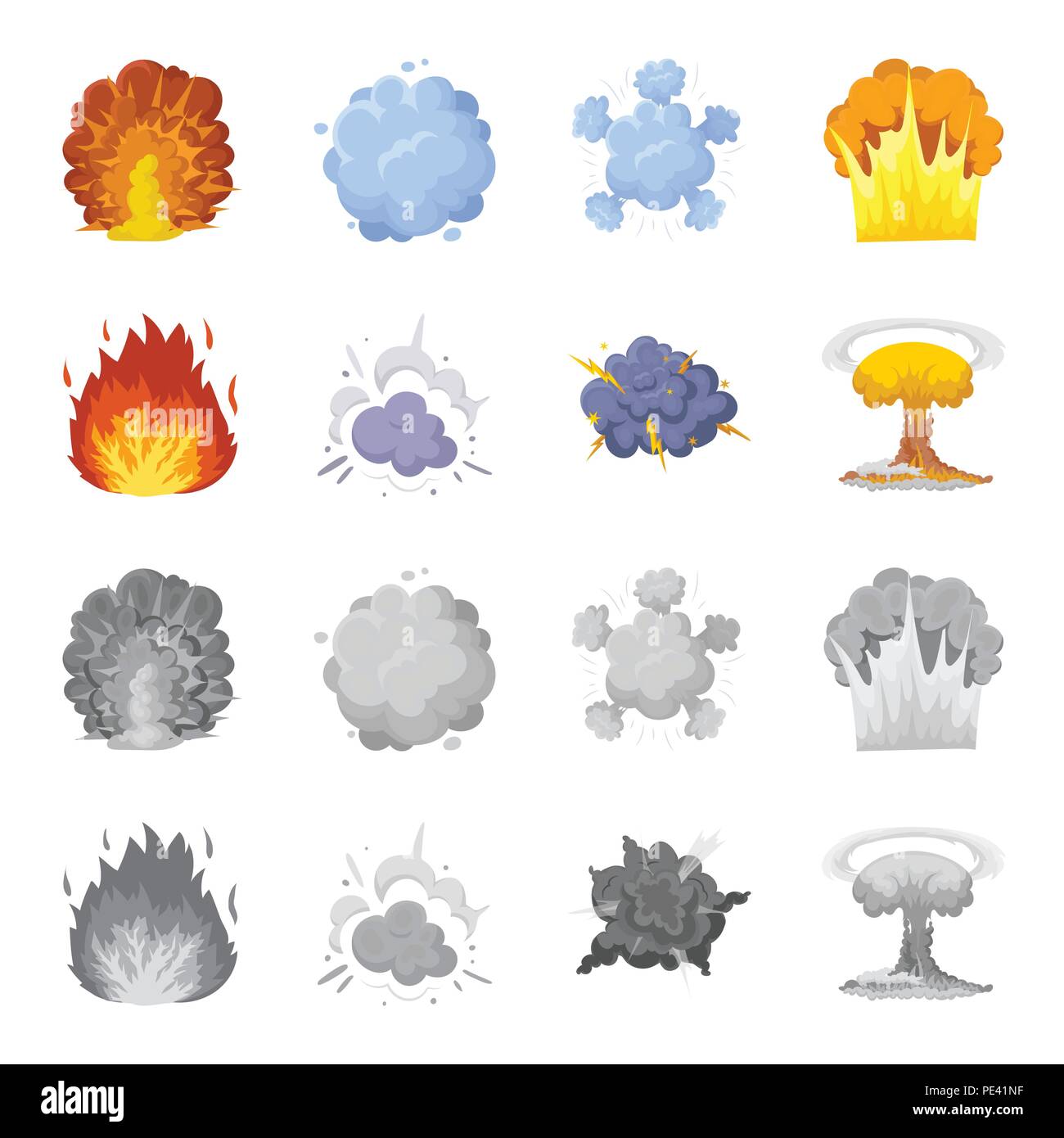 Flame, sparks, hydrogen fragments, atomic or gas explosion. Explosions ...