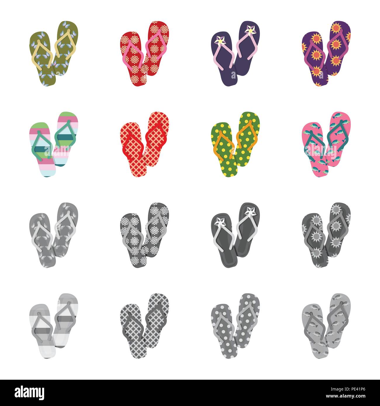 Flip-flops cartoon,monochrome icons in set collection for design. Beach ...