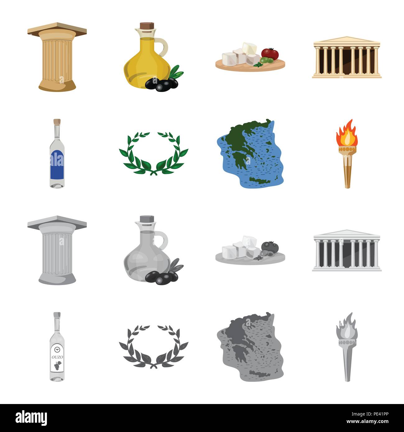 Greece, country, tradition, landmark .Greece set collection icons in ...