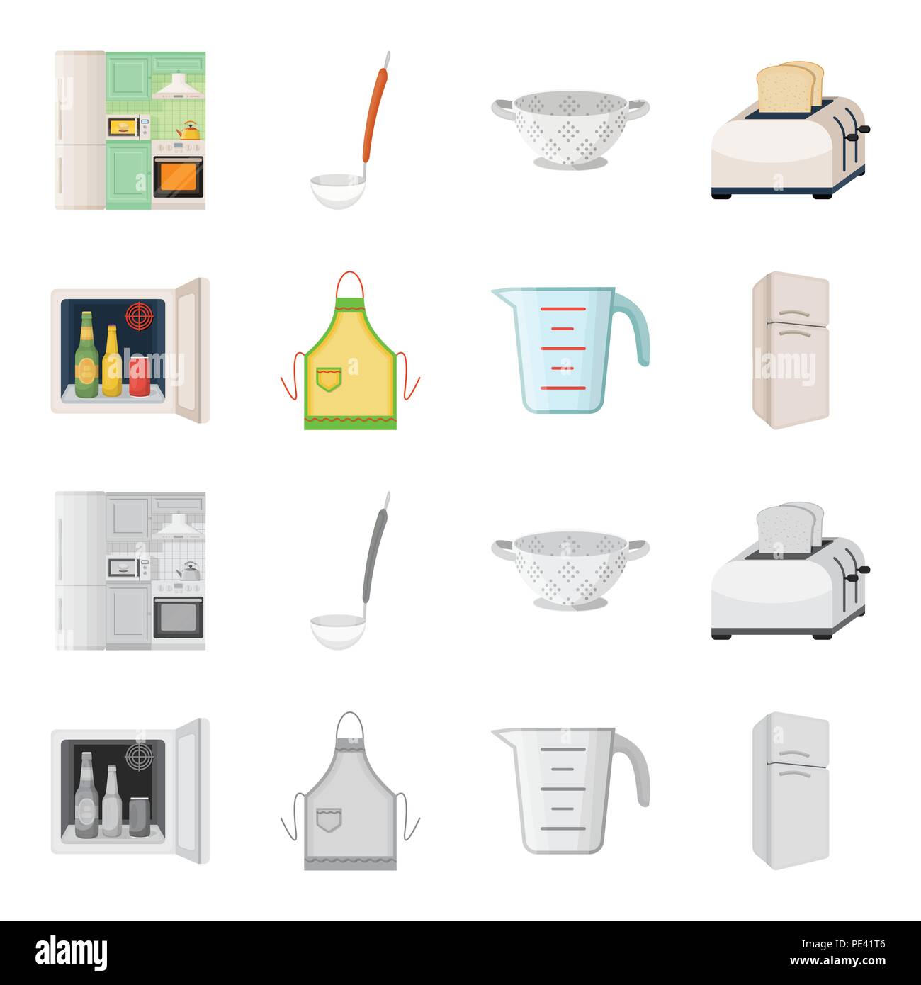 Kitchen equipment cartoon,monochrome icons in set collection for design ...