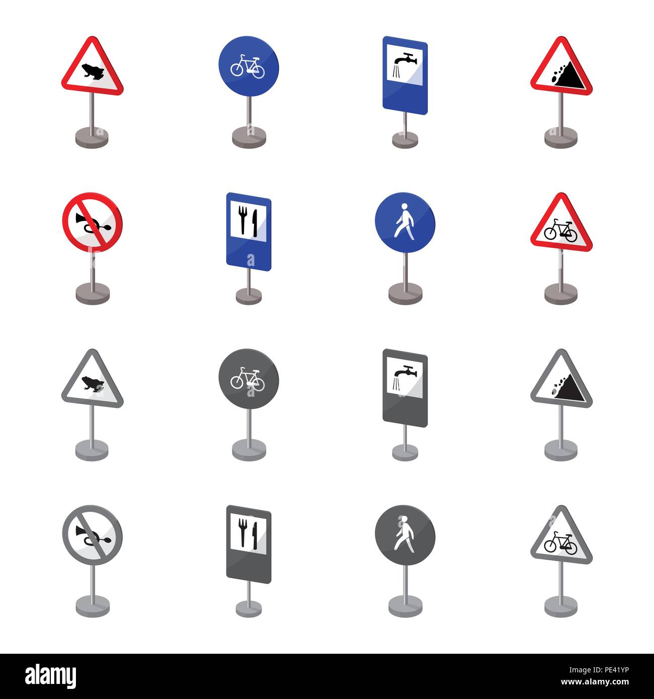 Different types of road signs cartoon,monochrome icons in set ...