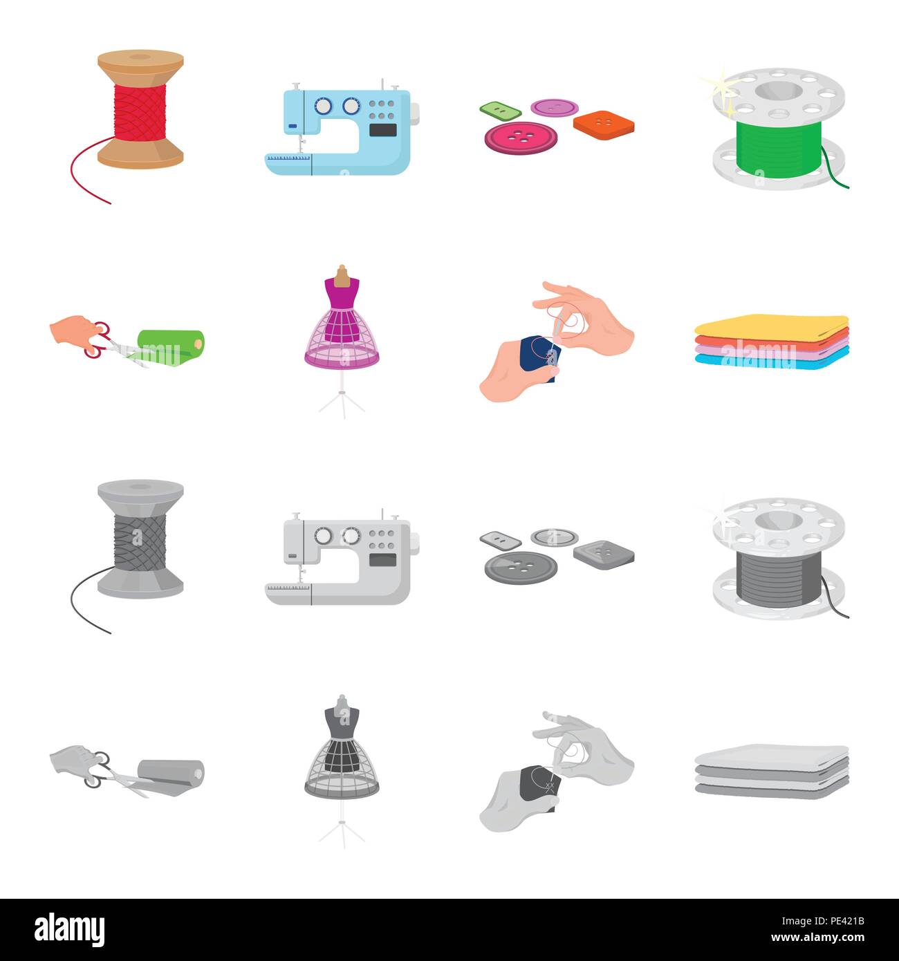 Fabric, scissors for cutting fabrics, hand sewing, dummy for clothes ...