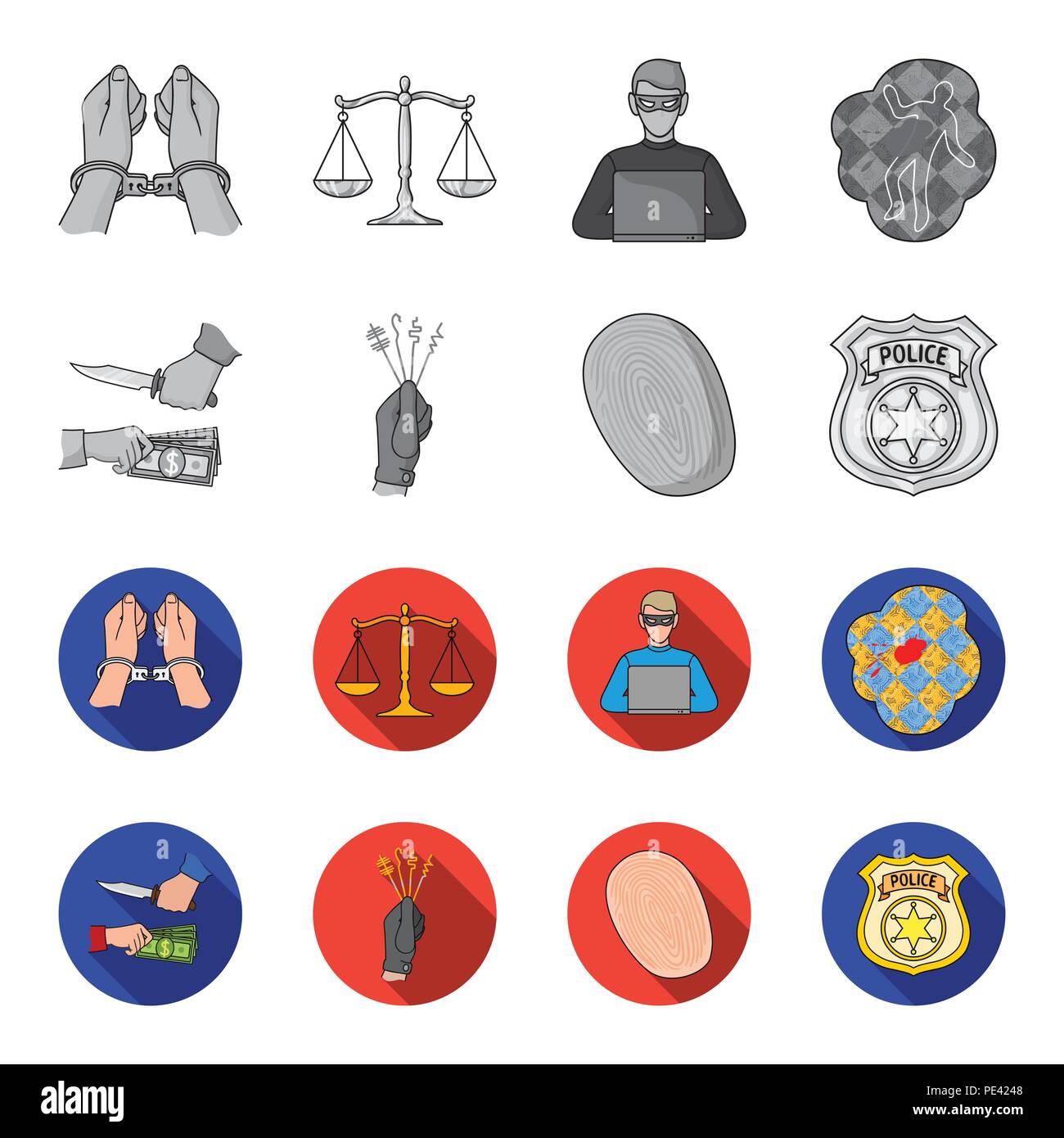 Robbery attack, fingerprint, police officer badge, pickpockets.Crime ...