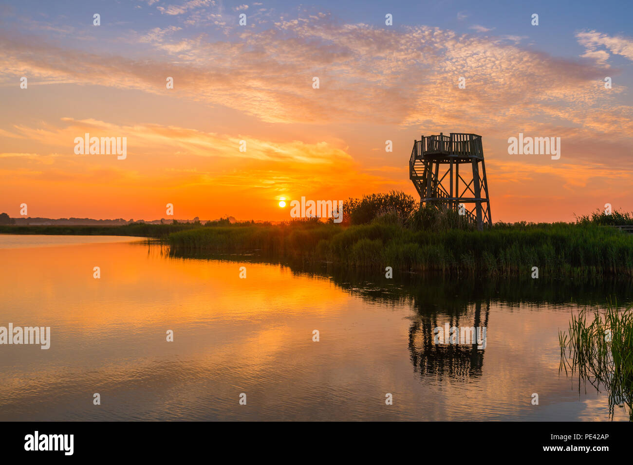 Sunset at Zwaneveldsgat, between Kolham and Woudbloem in the province ...