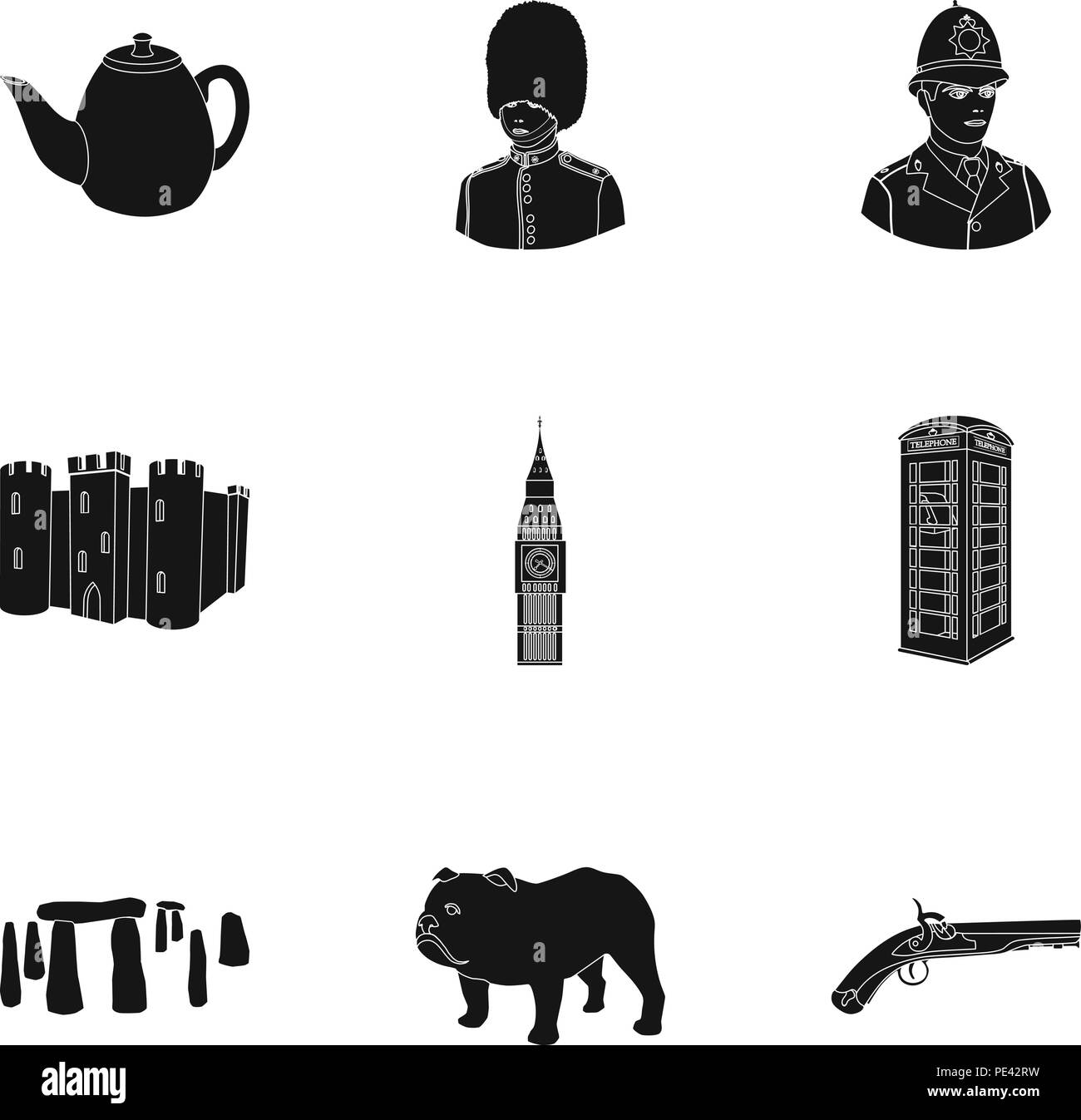 England country set icons in black design. Big collection of England ...