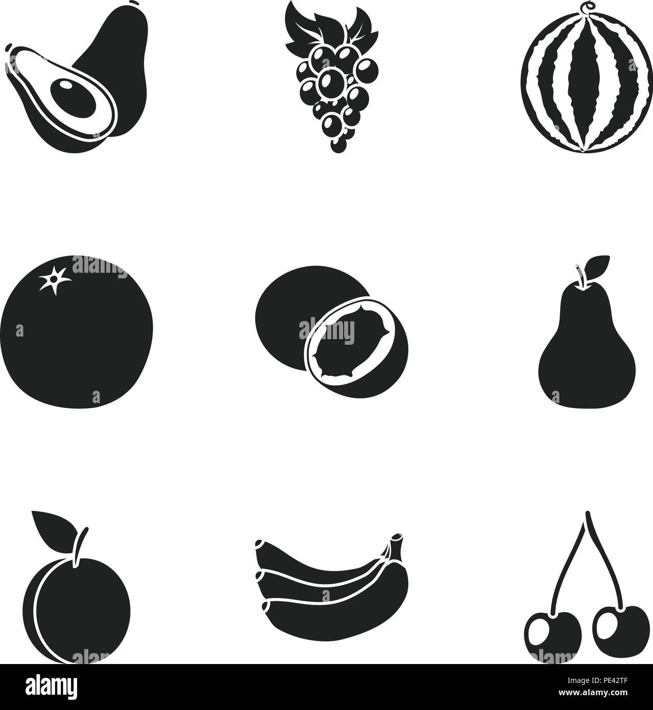 Fruits set icons in black style. Big collection of fruits vector symbol ...