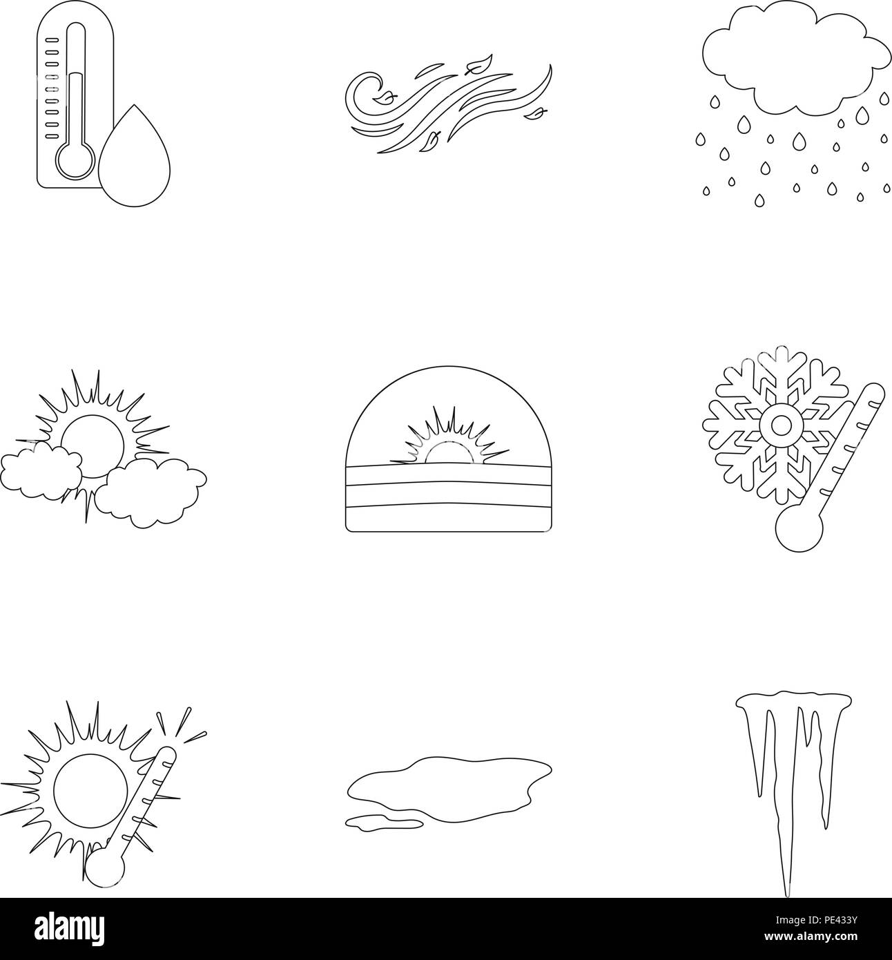 Weather set icons in outline style. Big collection of weather vector ...