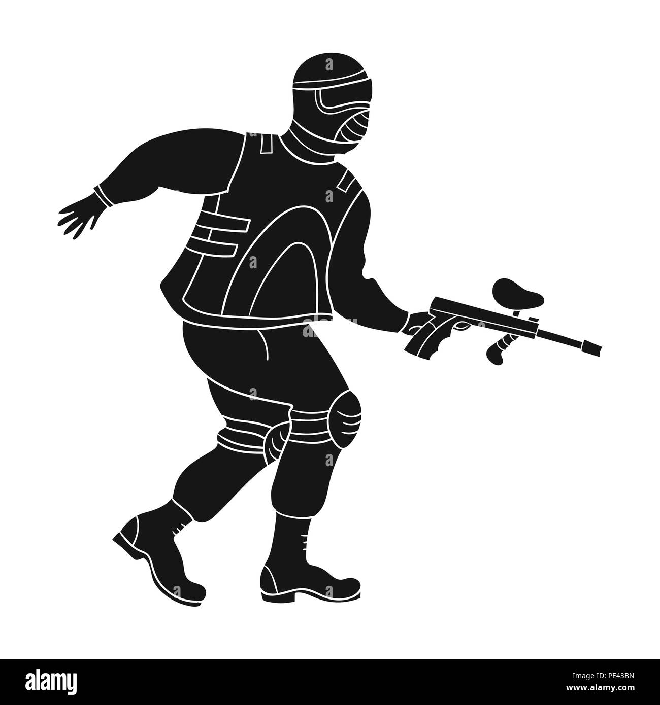 Paintball player icon in black design isolated on white background ...