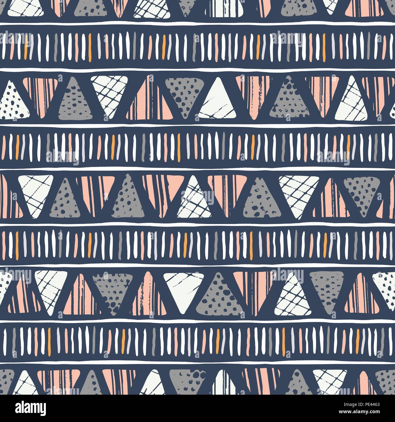 Hand drawn tribal textured triangles and stripes on dark blue ...