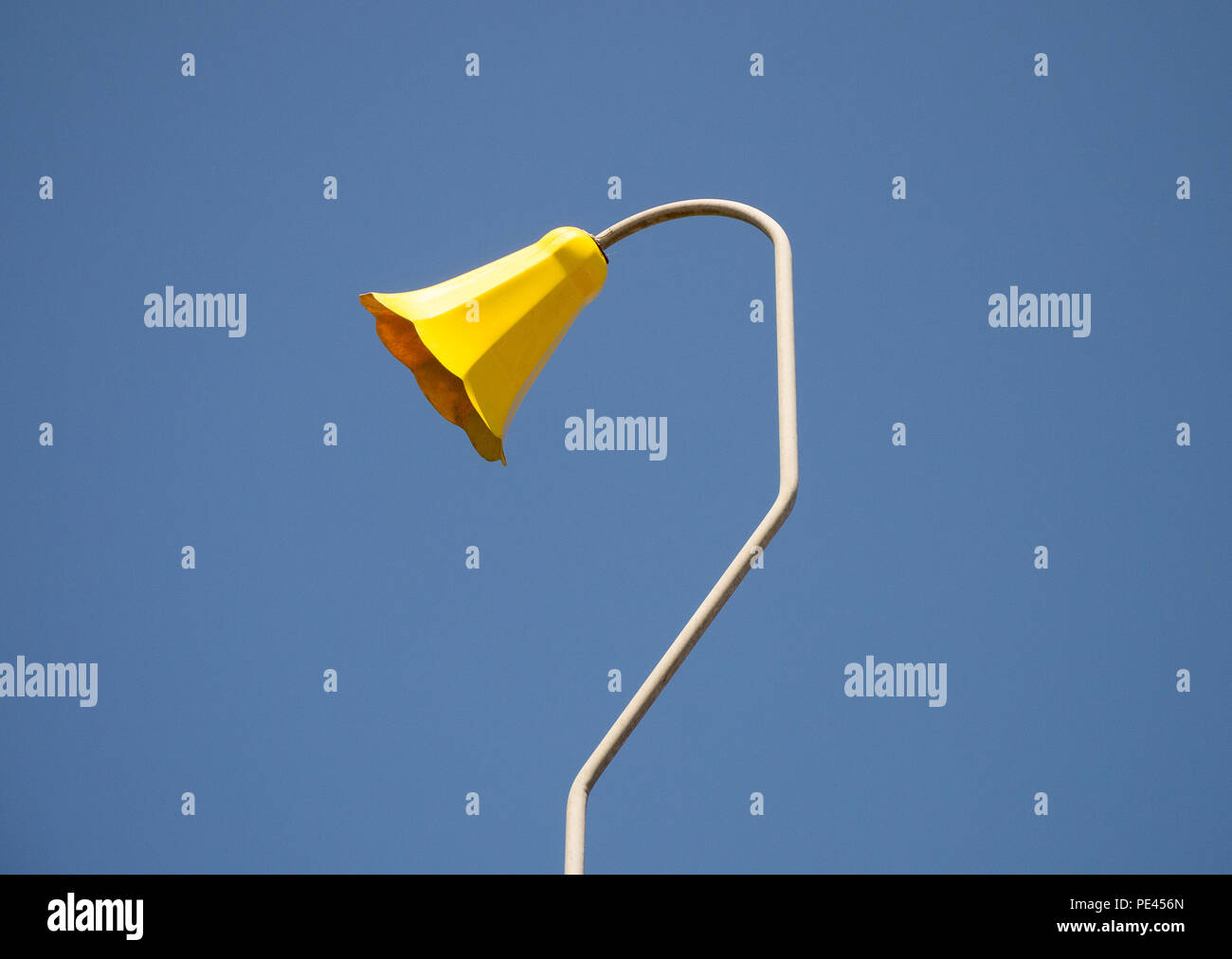 Colour image of an old fashioned yellow flower shaped lamp on a curved ...