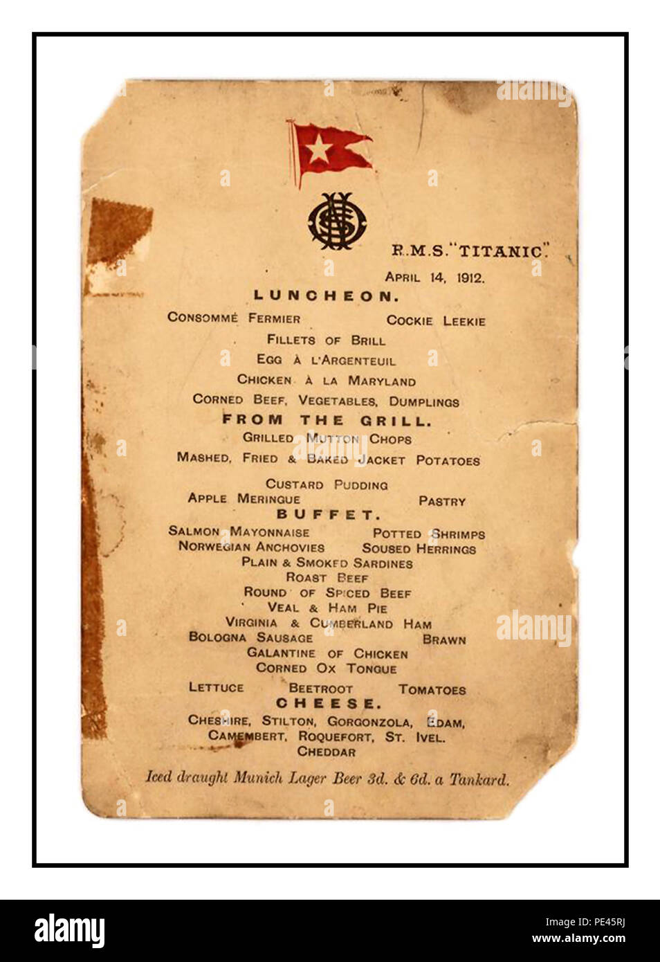 Rms titanic last lunch menu Cut Out Stock Images & Pictures - Alamy
