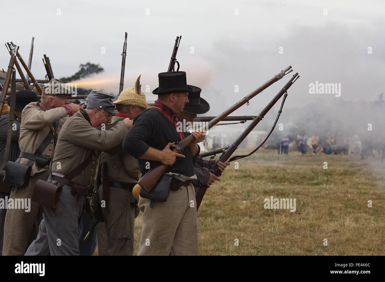 The Confederate army on the battlefield for the reenactment of the ...