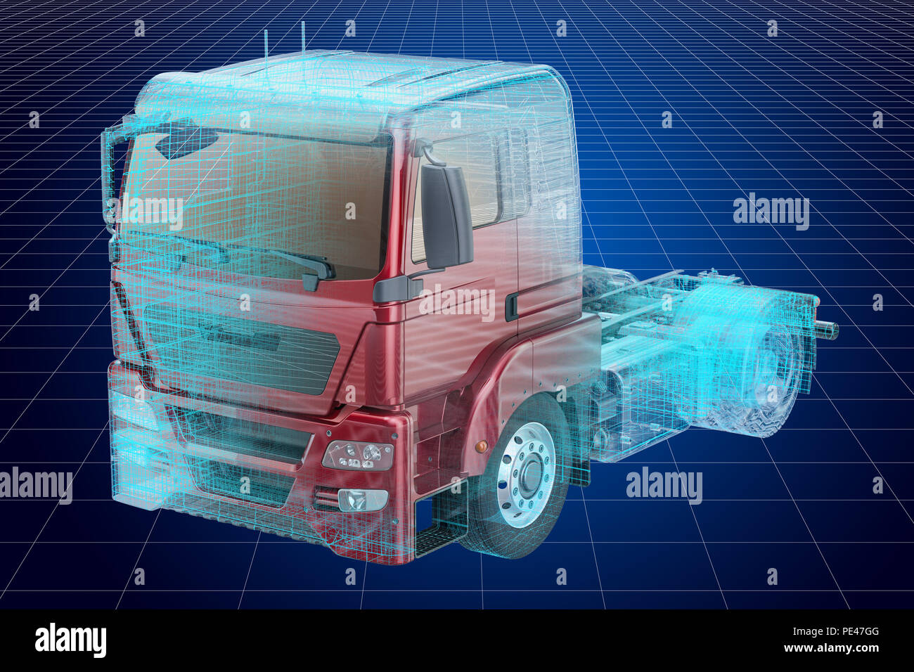 Visualization 3d cad model of truck, blueprint. 3D rendering Stock ...