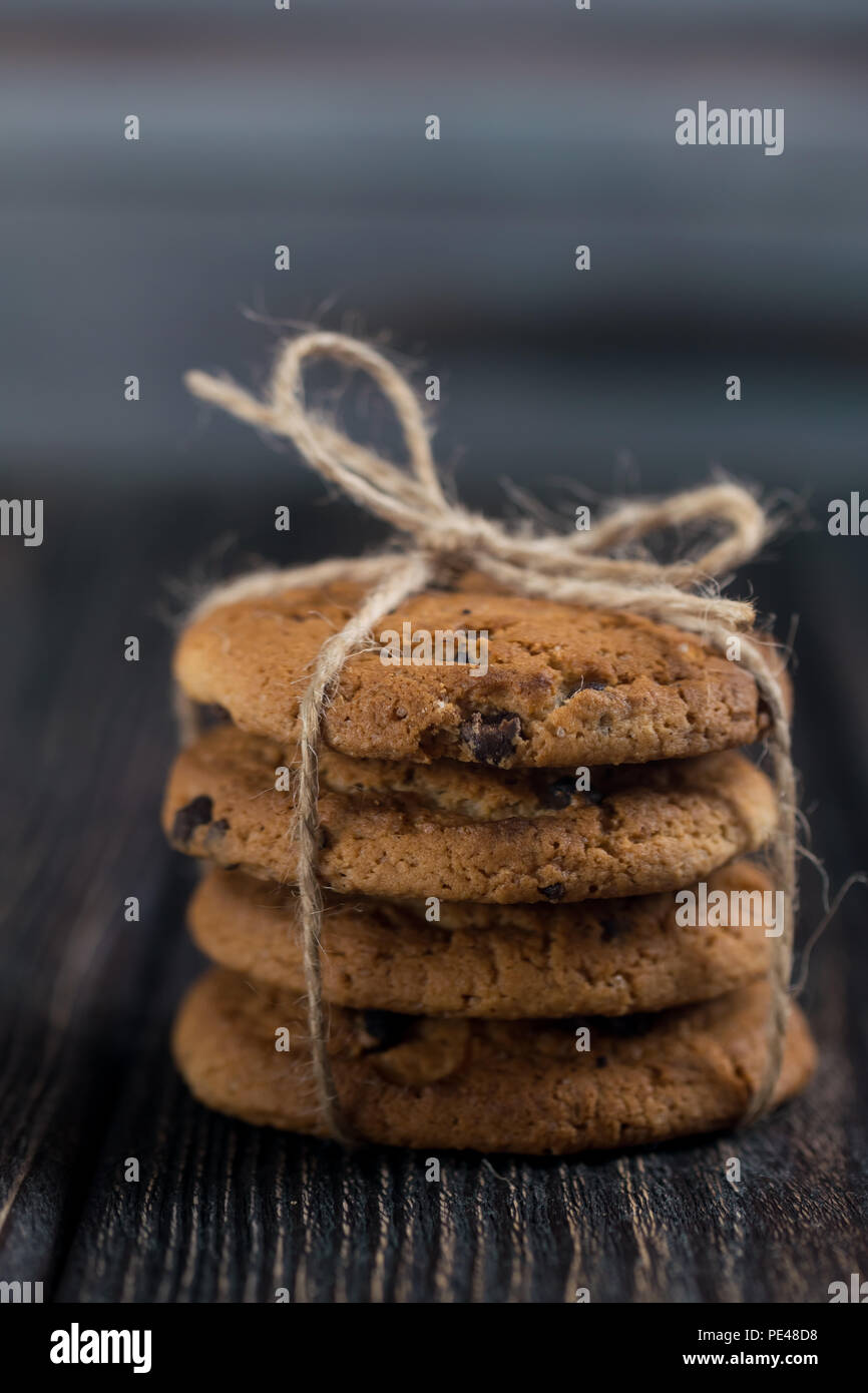 Chocolate chip cookies stack. Traditional American cookies Stock Photo ...
