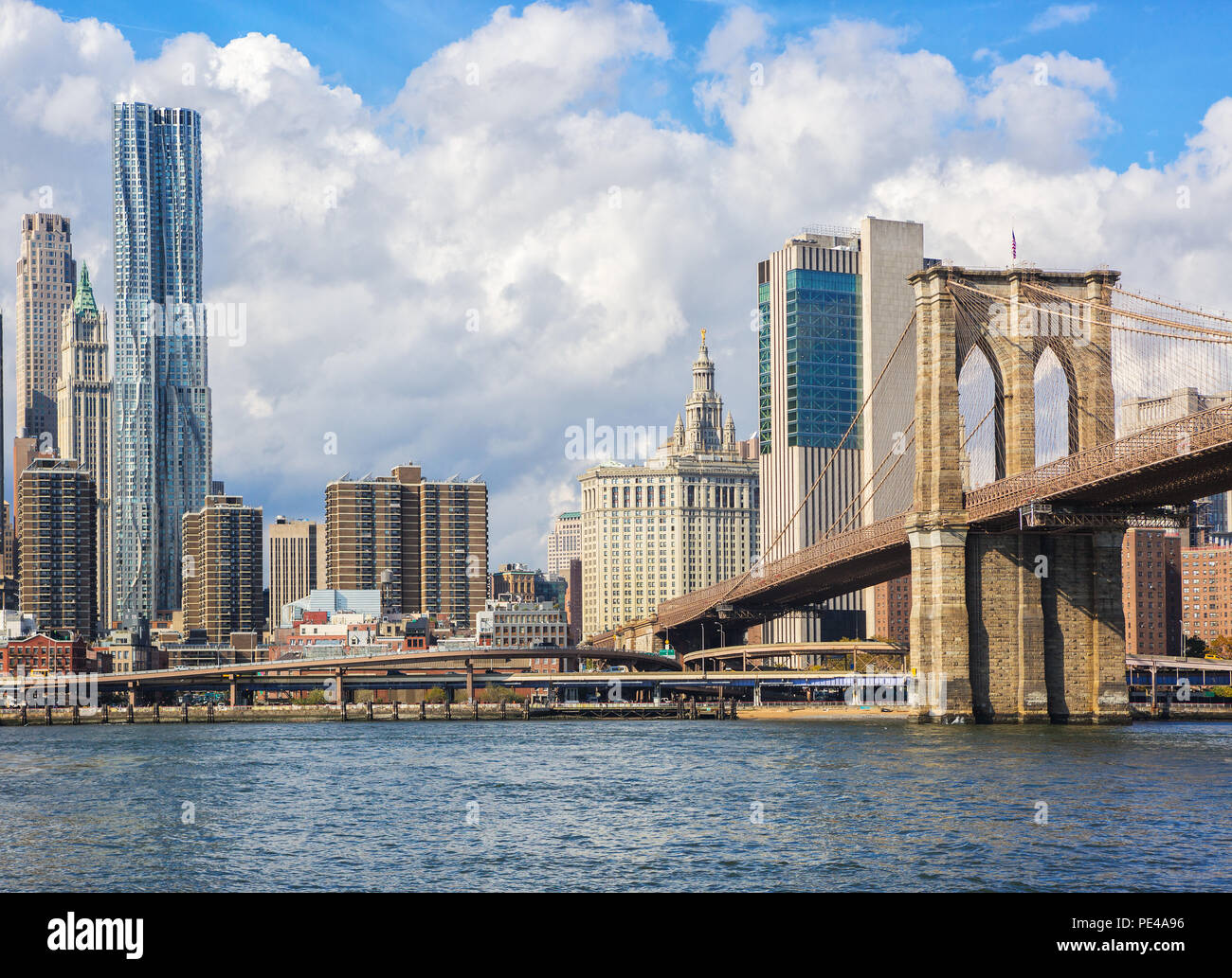 Lower Manhattan and the Brooklyn Bridge, New York City, United States ...