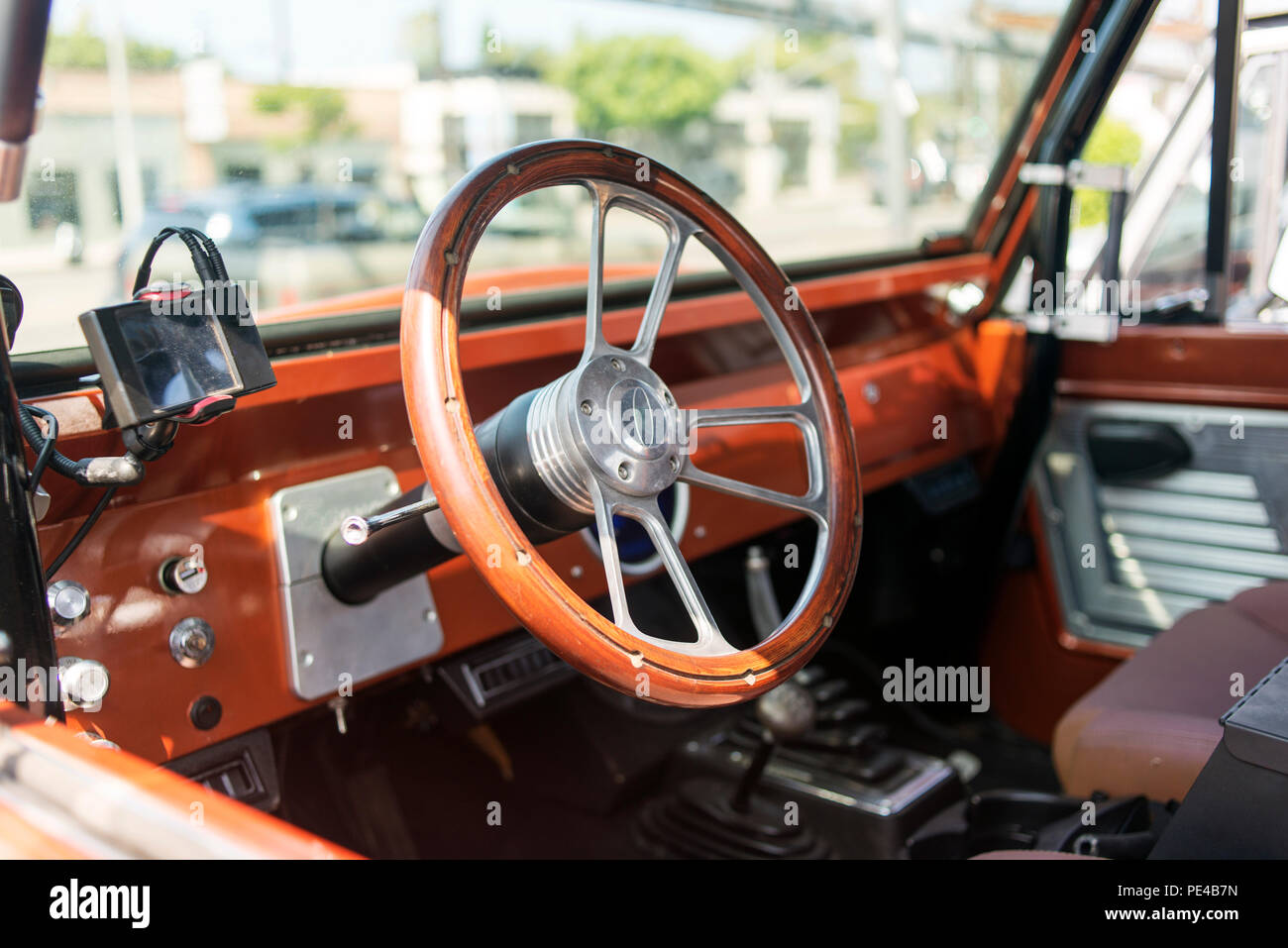 A view of a vintage suv interior and car wheel Stock Photo - Alamy