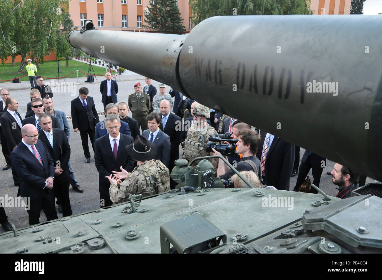 The 13th Secretary General of NATO, Mr. Jens Stoltenberg (middle ...