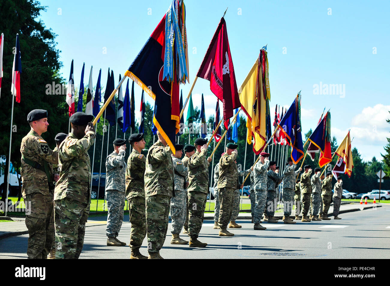 Commanders and guidon bearers from each brigade on Joint Base Lewis ...