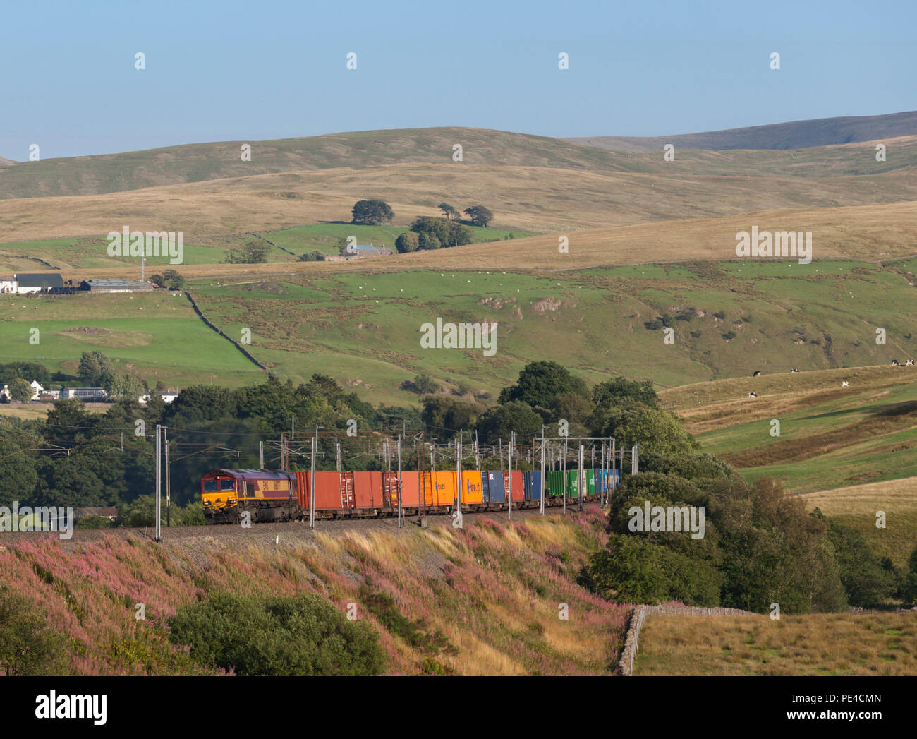 DB cargo class 66 diesel locomotive climbing Shap at Greenholme on the ...