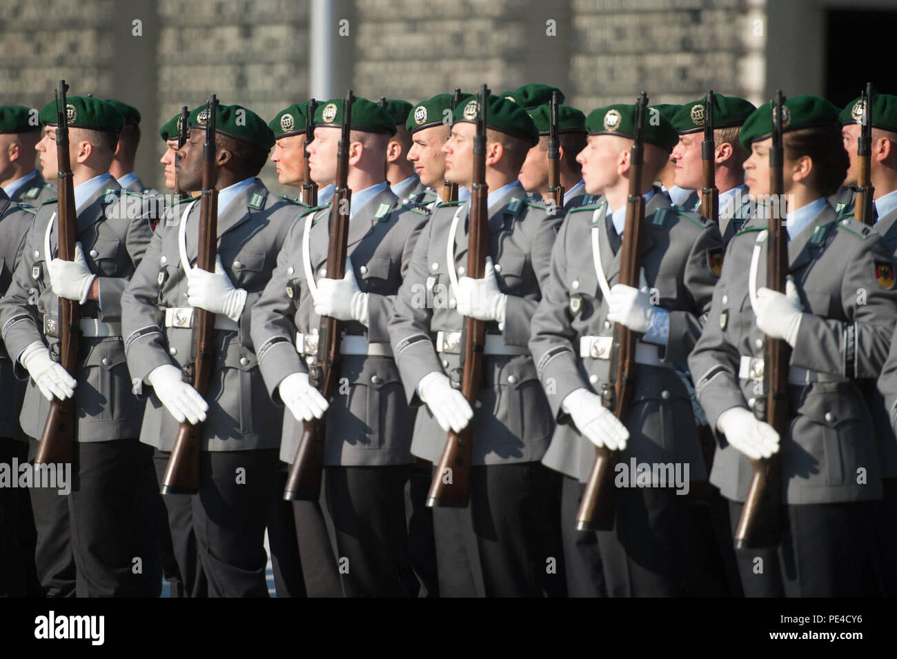 German honor guard in formation at the Ministry of Defense in Berlin ...