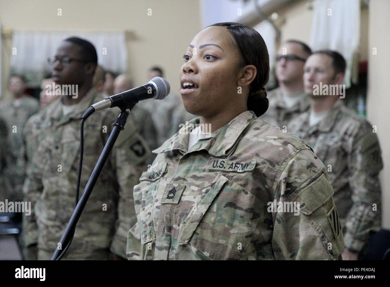 Sgt. 1st Class Verna Jones, 3rd Infantry Division, sings "The Star ...