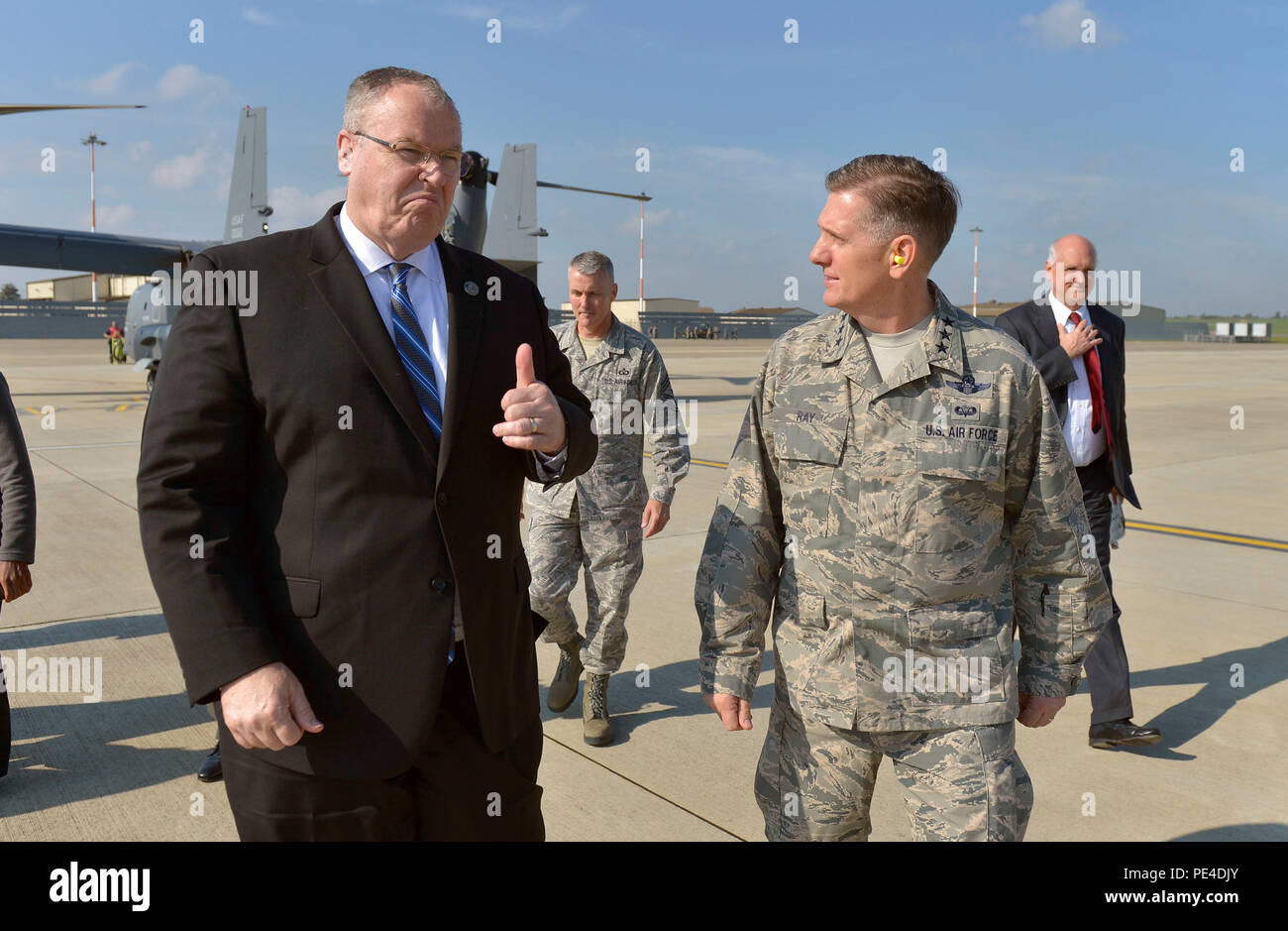 Deputy Secretary of Defense Bob Work gives a thumbs-up gesture as he is ...