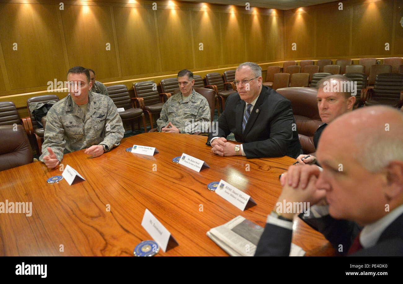 Deputy Secretary of Defense Bob Work is briefed on strategic operations ...