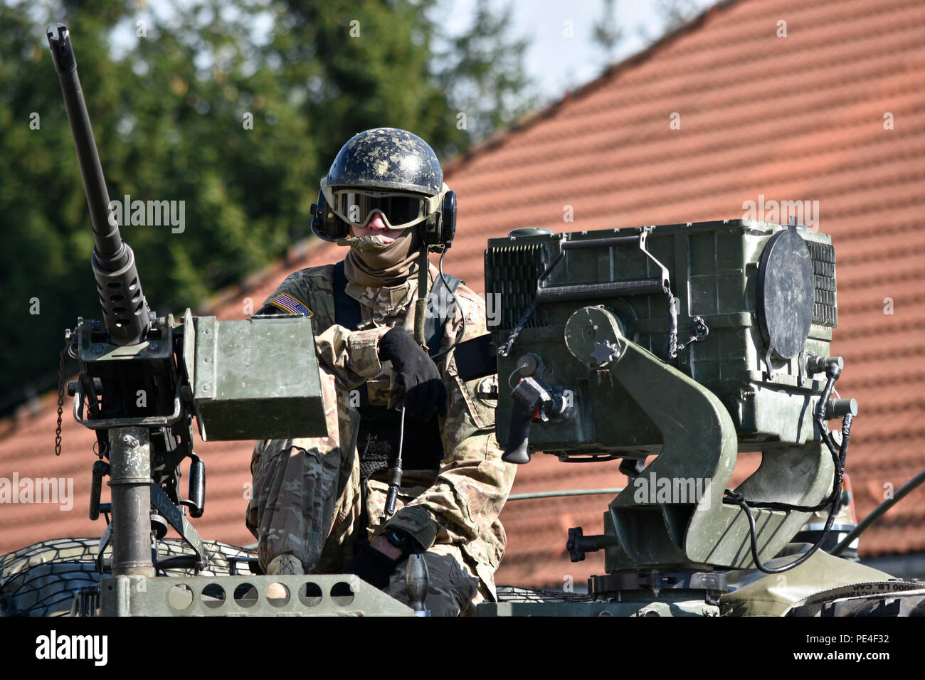 A Trooper assigned to 4th Squadron, 2nd Cavalry Regiment, sits on top ...