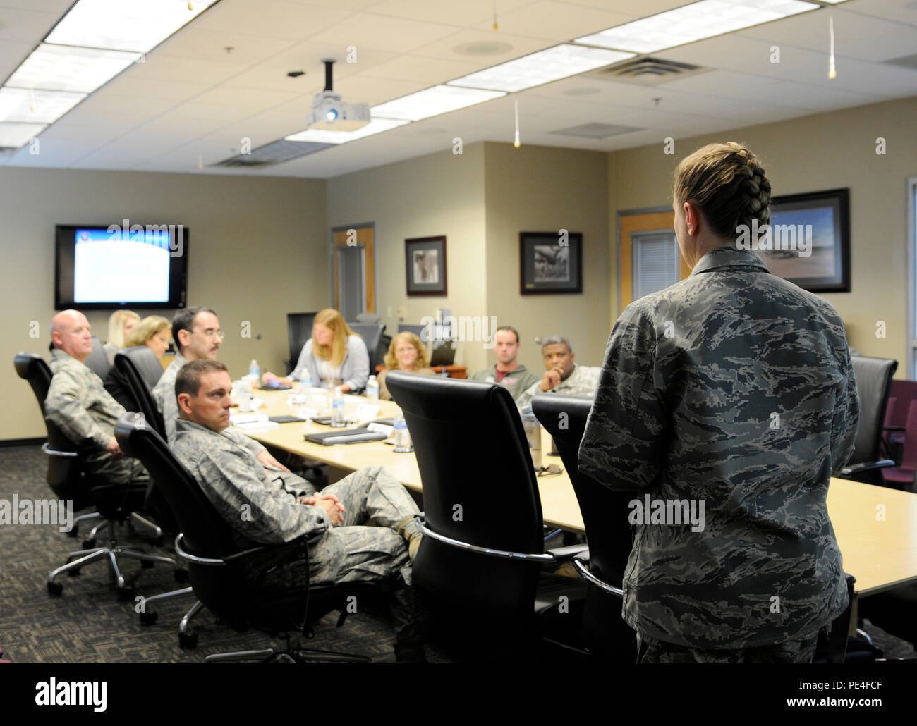 Col. Bobbi Doorenbos, 188th Wing commander, gives a mission brief at ...