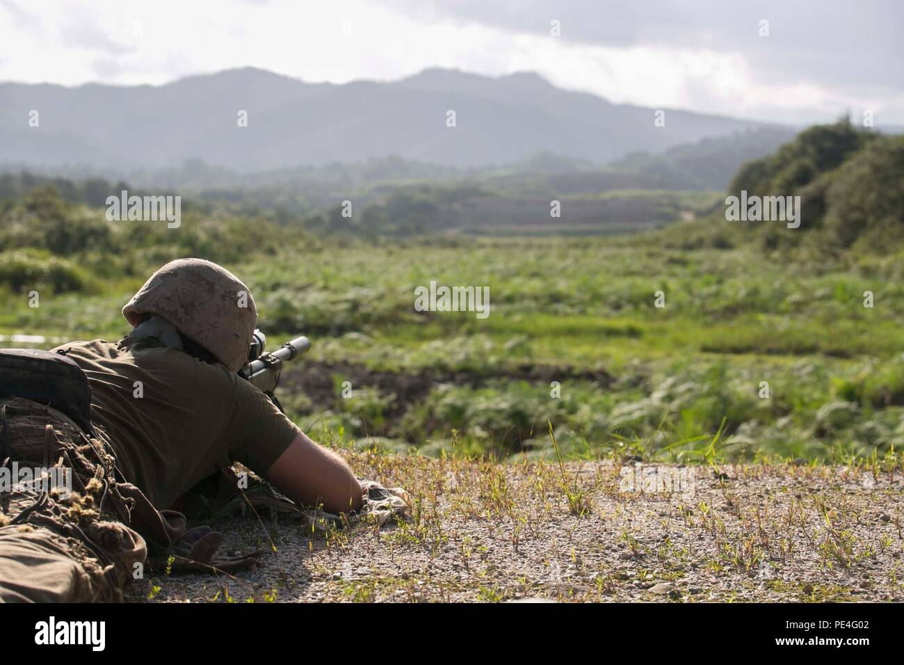 Lance Cpl. Kyle Frey fires his M40 Sniper Rifle at the 800-meter firing ...