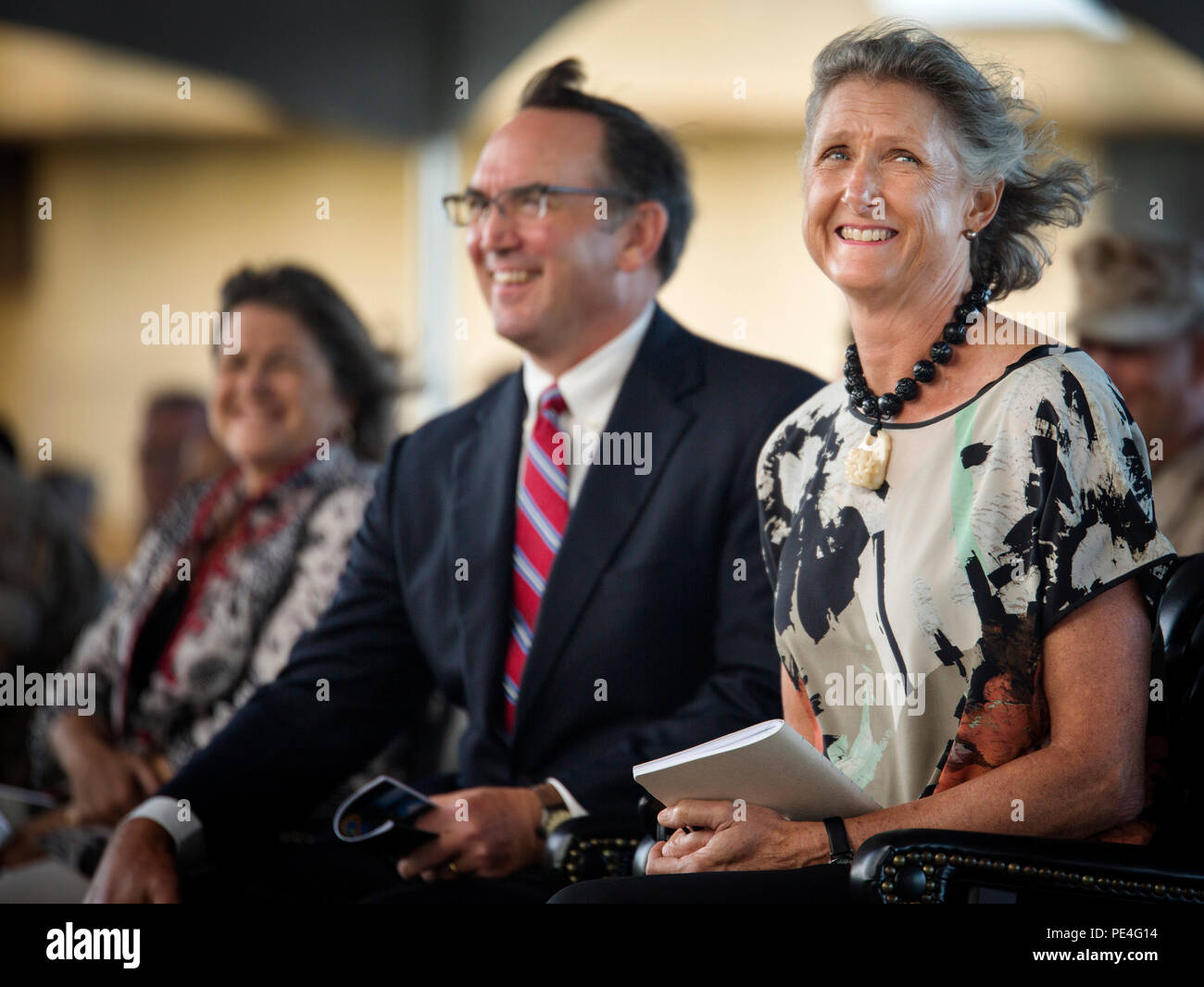 Janet Taylor, daughter of Gen. Louis H. Wilson, Jr., listens to Lt. Gen ...