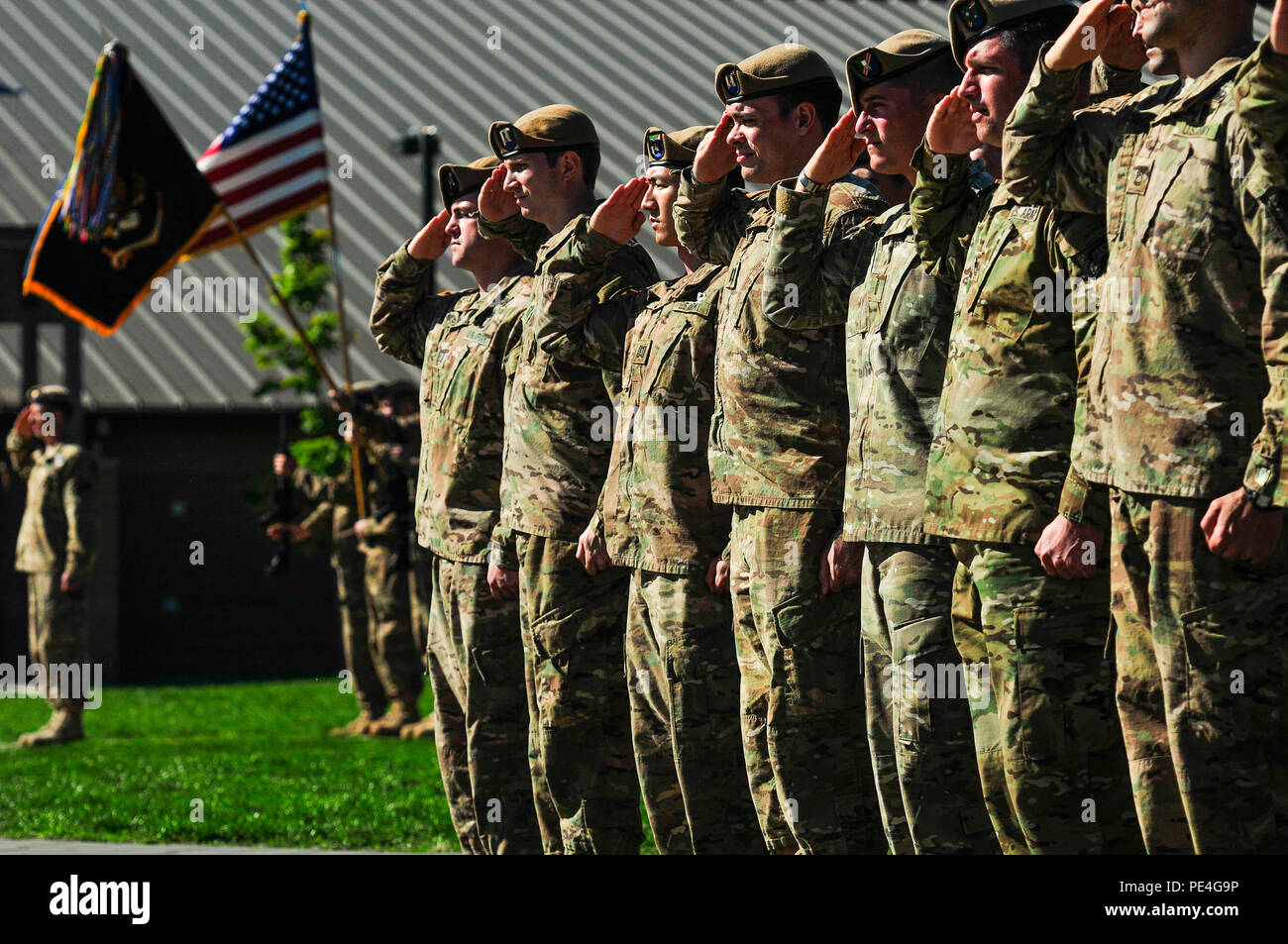 Rangers from the 2nd Battalion, 75th Ranger Regiment salute as the ...
