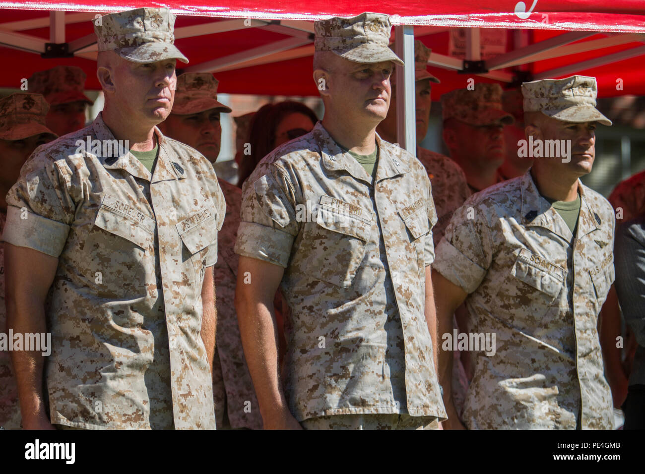 (From left to right) U.S. Marine Corps Sgt.Maj. Brett C. Scheuer, Col ...