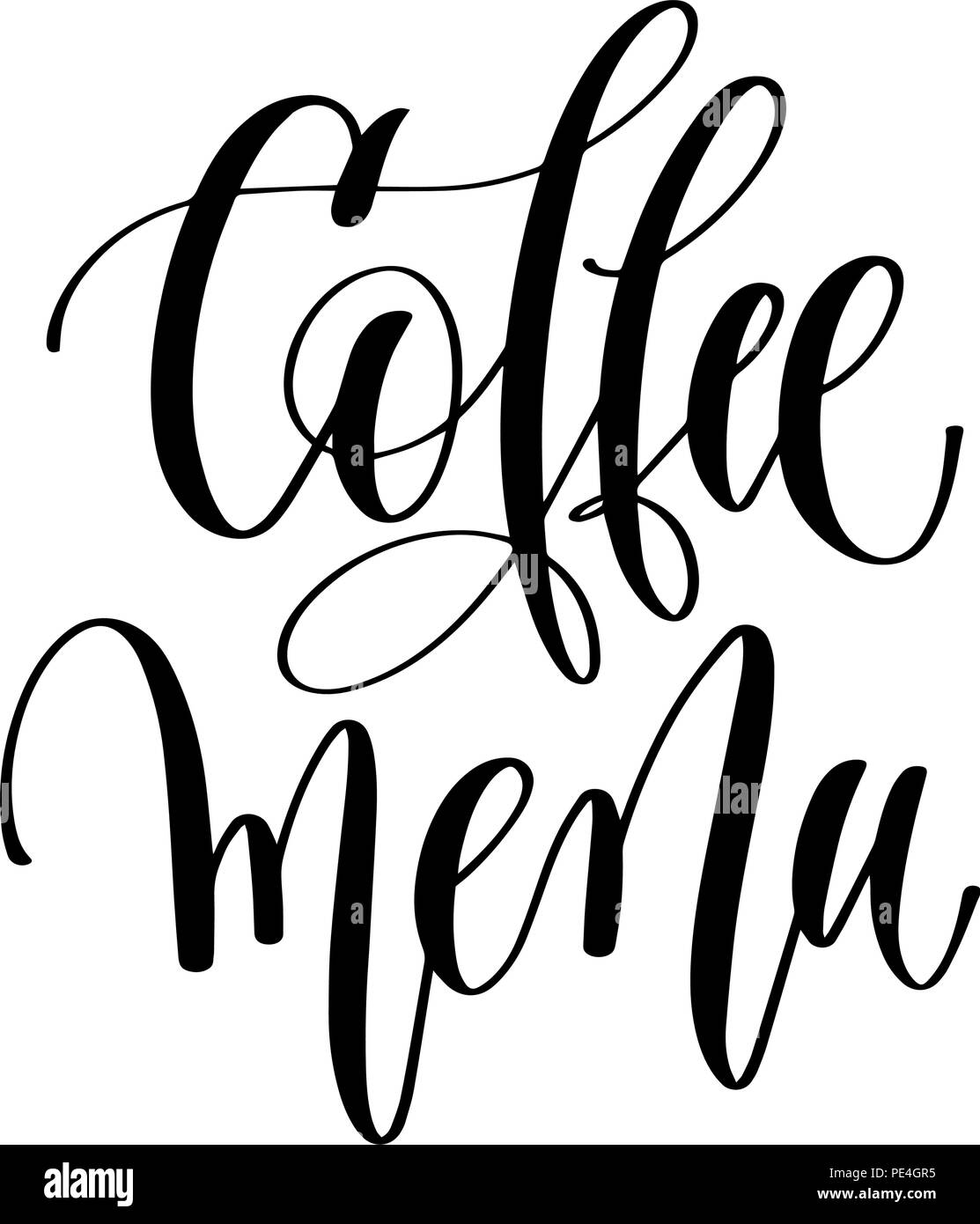 coffee menu - black and white hand lettering text Stock Vector Image ...