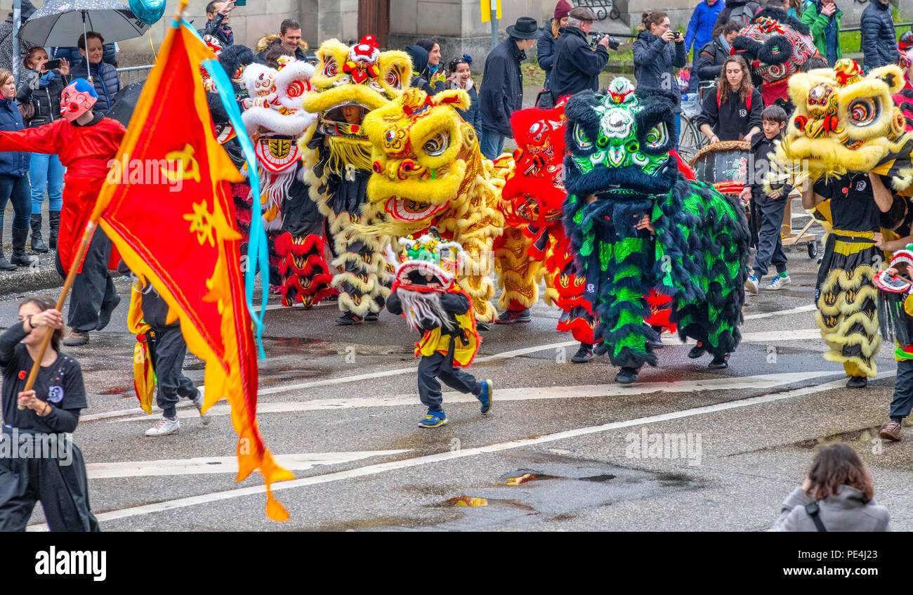 Chinese dragons, Strasbourg carnival parade, Alsace, France, Europe ...