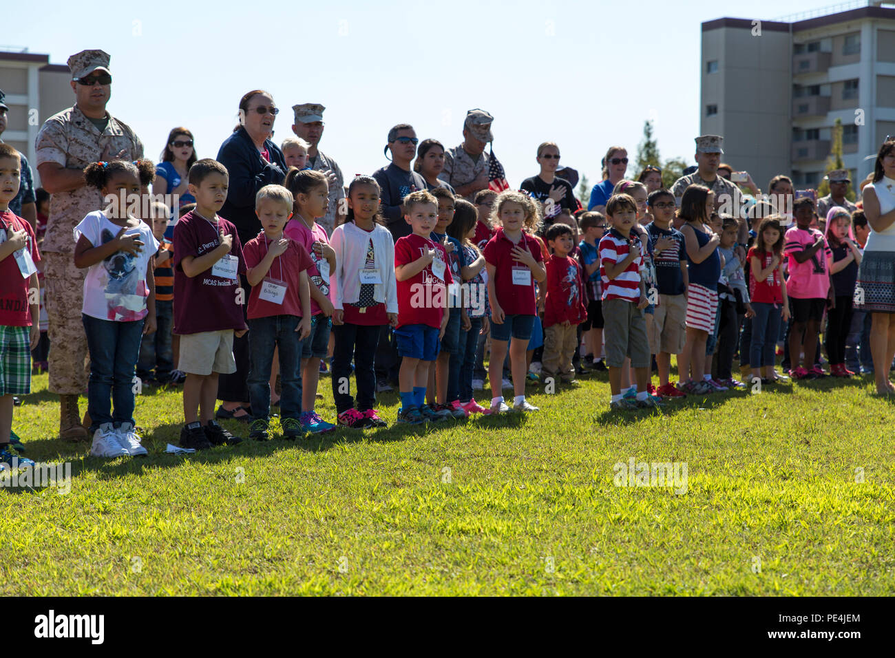 Students with Matthew C. Perry Elementary School recite the Pledge of ...