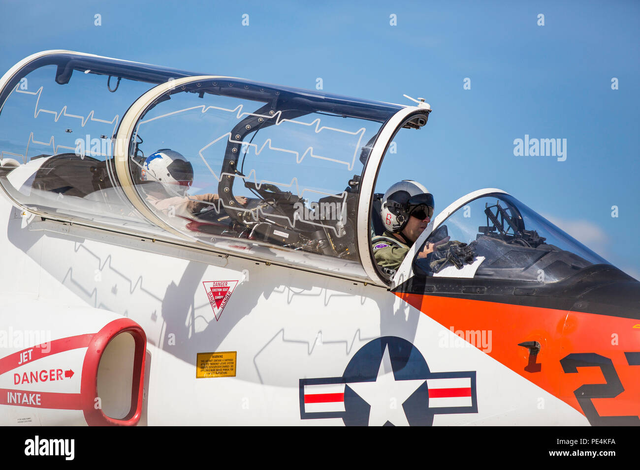 Training pilots make preparations inside a T-45 Goshawk as part of the ...