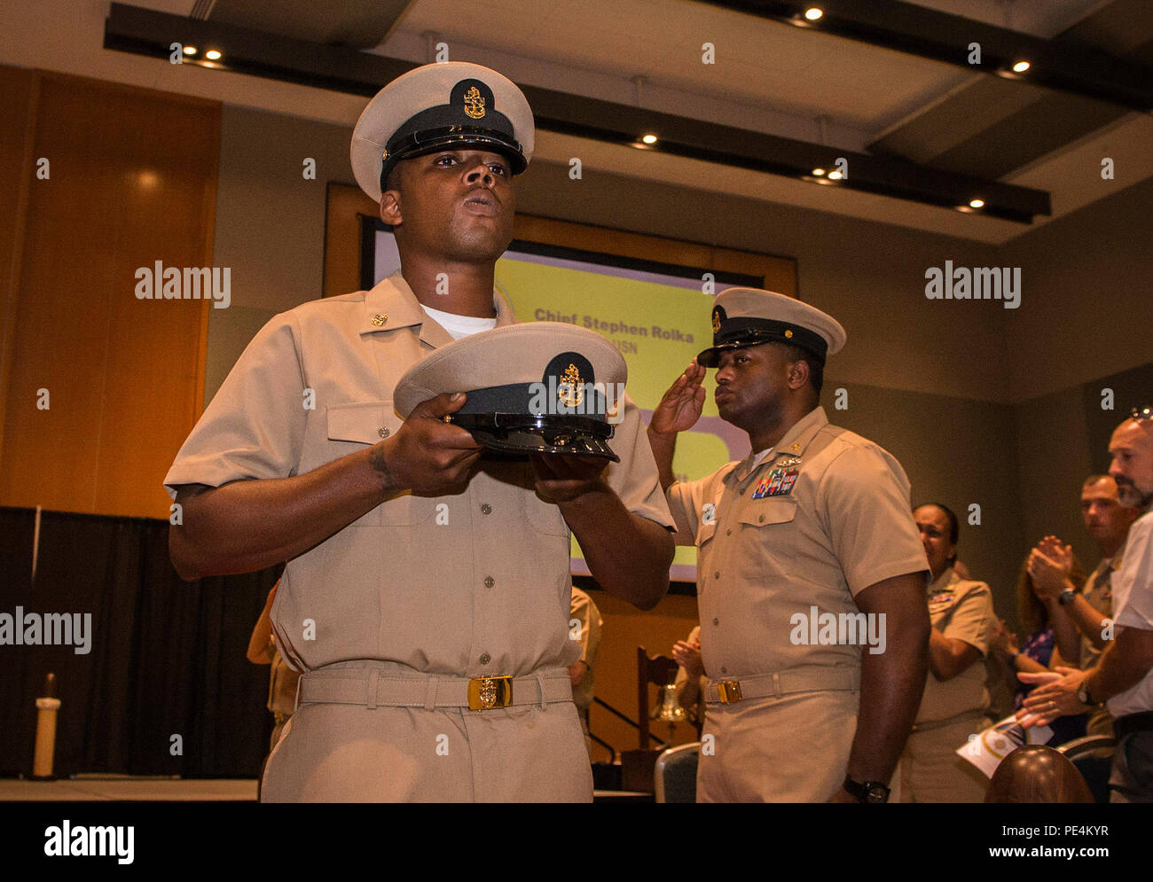 HAMPTON, Va. (Sept. 16, 2015) Chief Engineman Robert Fuller carries the ...